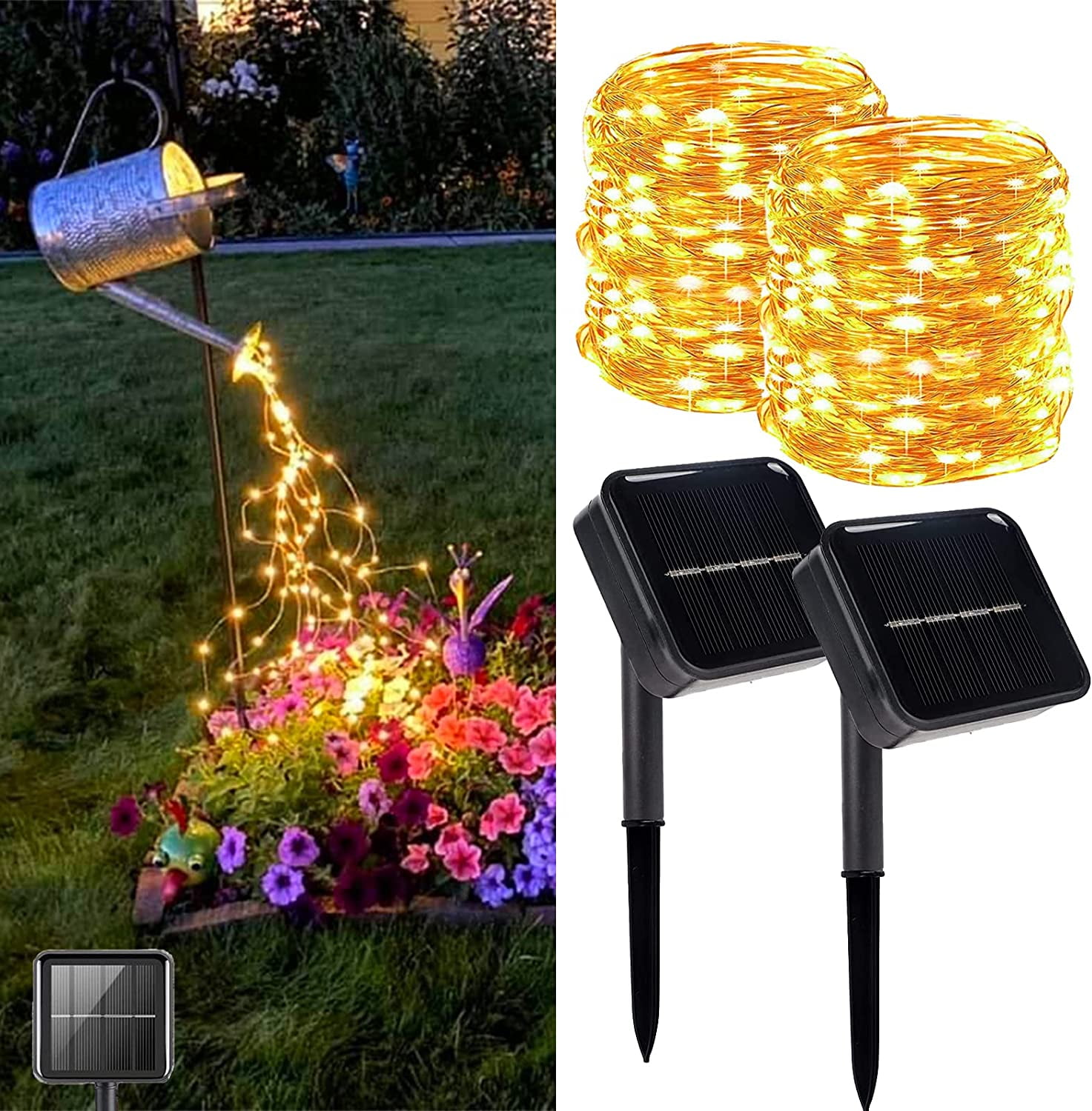 UKLL-2 Pack 10 Strands 200 LEDs Solar Fairy Lights Outdoor, Waterproof ...