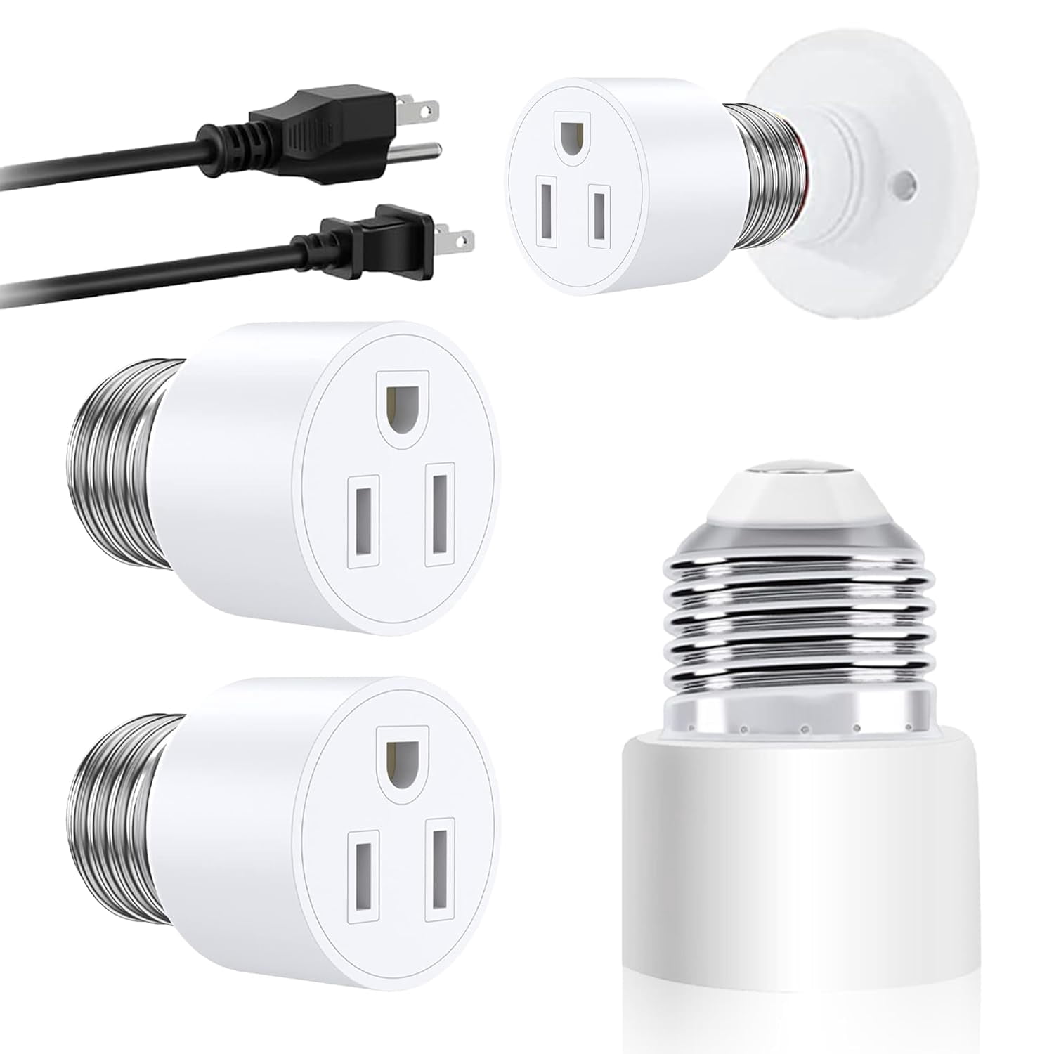 UKLL-2 Pack 3 Prong Lamp Socket to Plug Adapter, E26/E27 Lamp ...