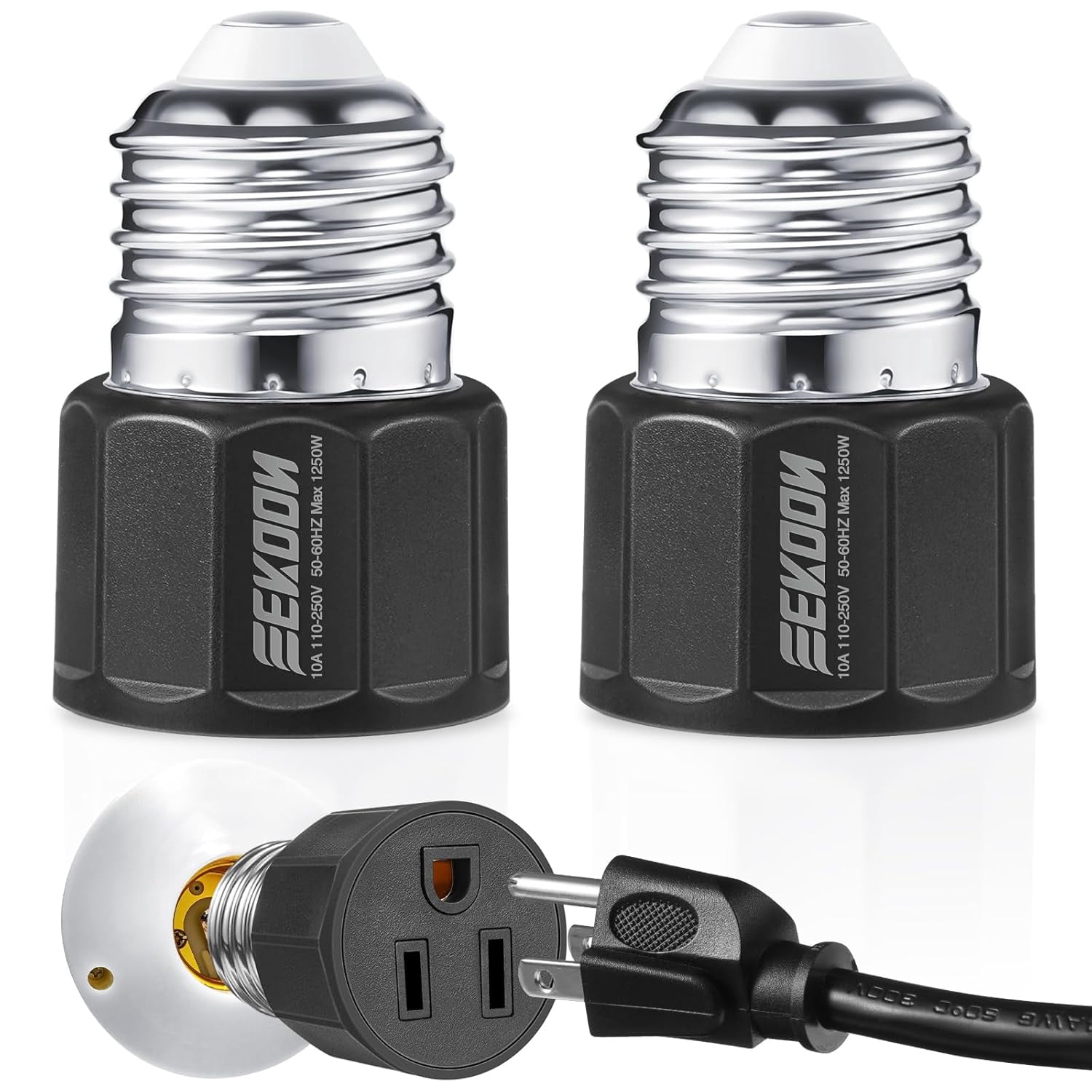 UKLL-2 Pack 3 Prong Light Socket Outlet Adapter,E26/ E27 Socket Light ...