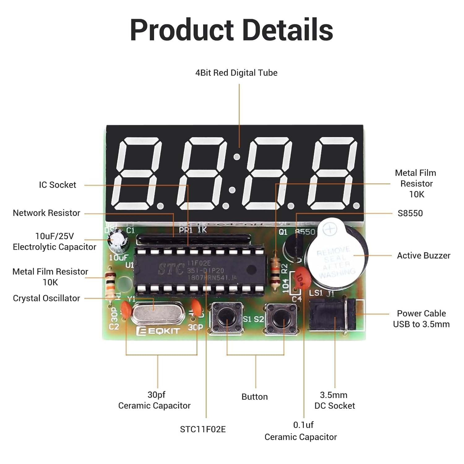 UKLL-2 Pack, 4-Digit Digital Clock Kits with PCB, DIY Alarm Clock ...