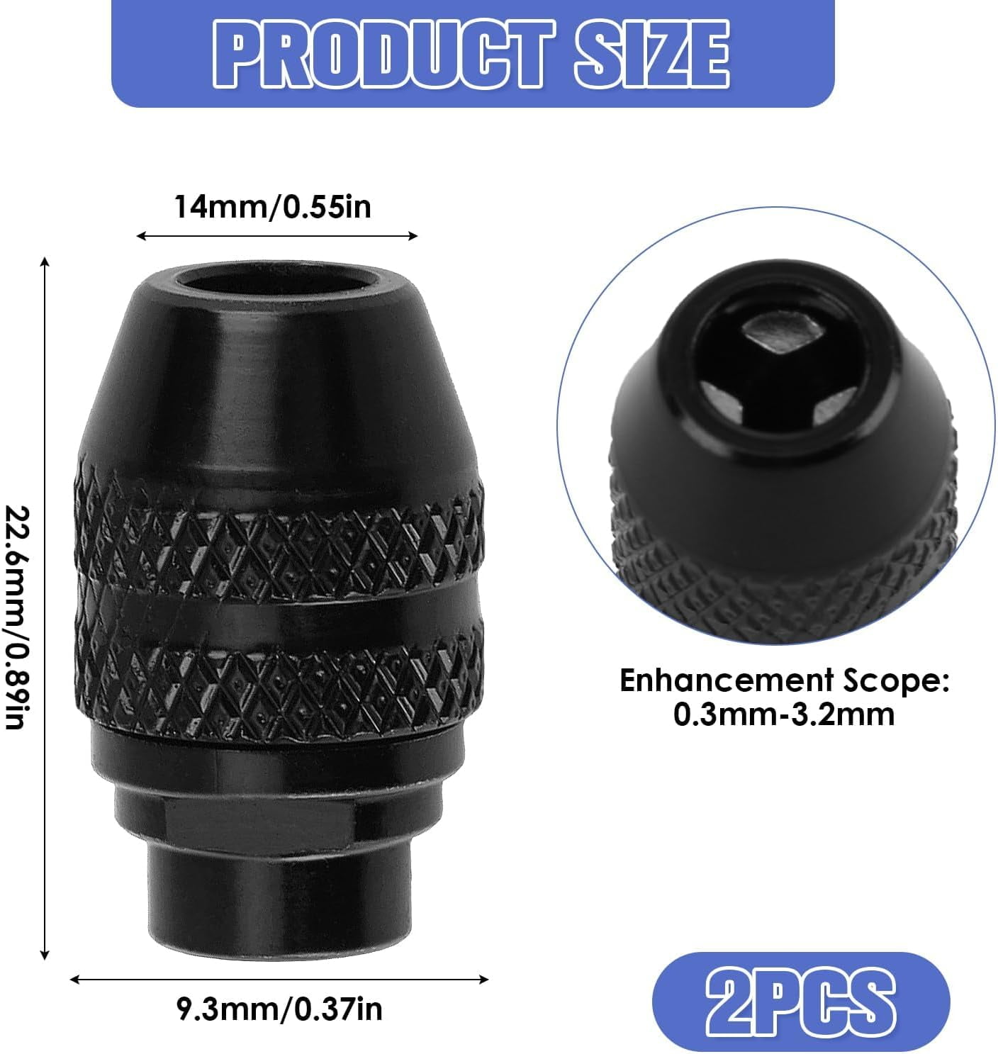 UKLL-2 Pack 4486 Keyless Chuck 1/32" to 1/8" Replacement 4486 Drill Keyless Bit Chuck Shank ...