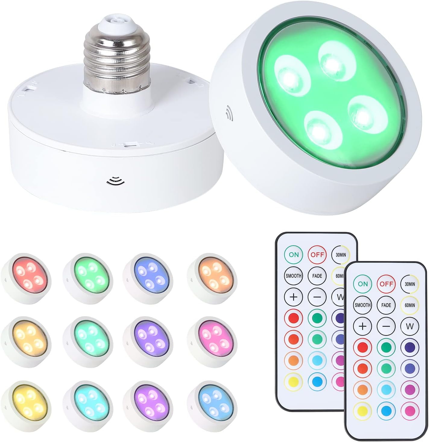 UKLL-2 Pack Battery Operated LED Puck Lights with Wireless Remote ...