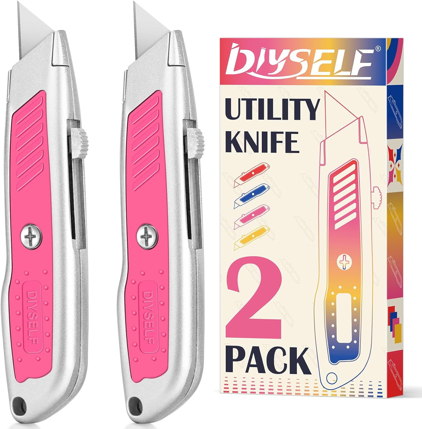 UKLL-2 Pack Box Cutters, Aluminum Utility Knife, Box Cutter Retractable, Sturdy Razor Knife for ...