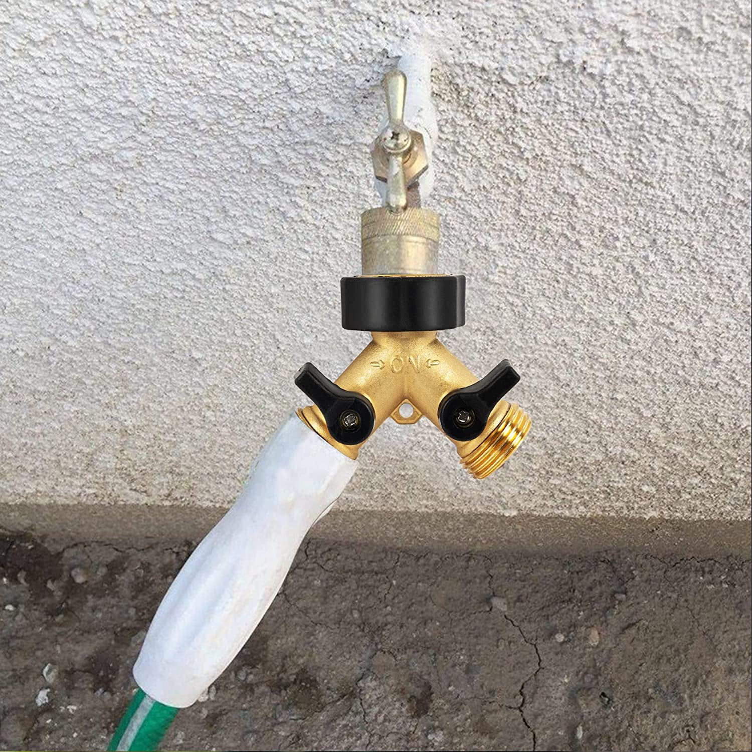 UKLL-2 Pack Brass Garden Hose Splitter 2 Way, 3/4 Inch Hose Connector Tap Splitter, Hose Y ...