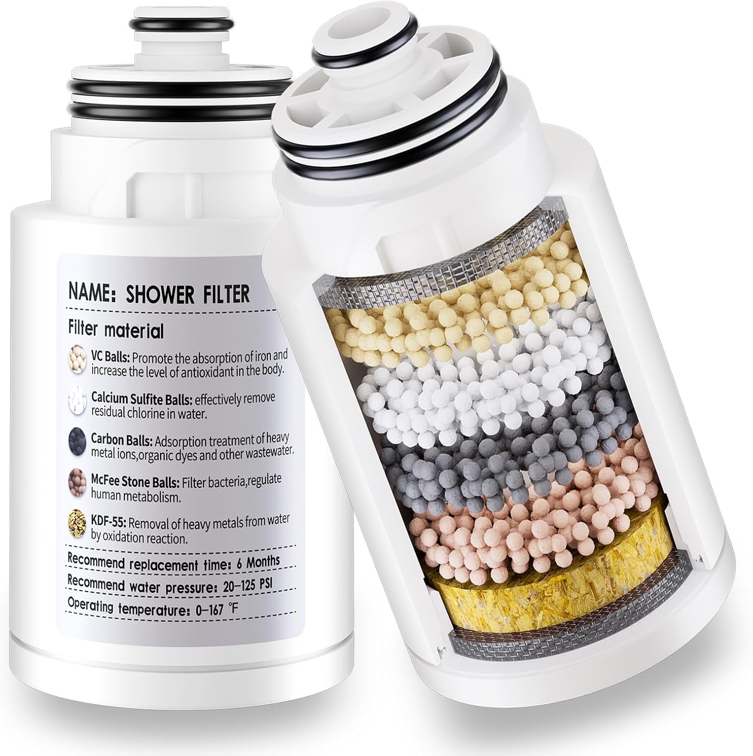 UKLL-2 Pack KDF Shower Filter Cartridge Replacement, Multi-Stage Shower ...