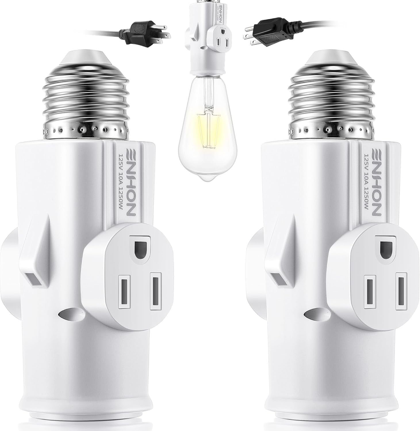 UKLL-2 Pack Light Socket Outlet Adapter, 2/3 Prong Light Socket to Plug Adapter, E26/E27 Heat ...