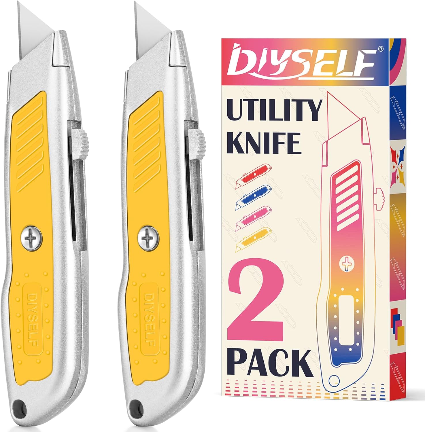 UKLL-2 Pack Utility Knife- Box Cutter with Rubber Handle- Utility ...