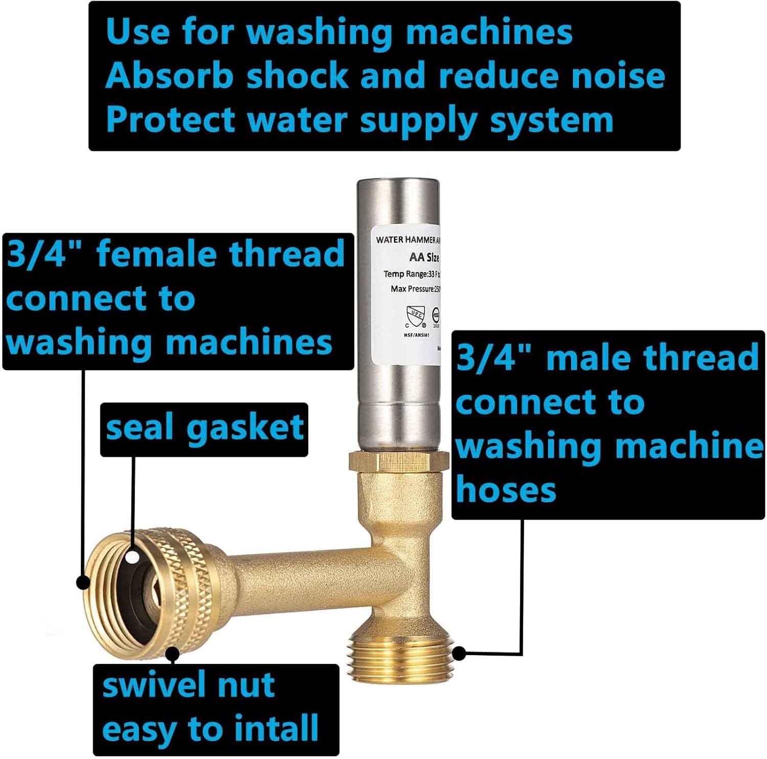 UKLL-(2 Pack) Water Hammer Arrestor Washing Machine 3/4, Absorb Shock ...