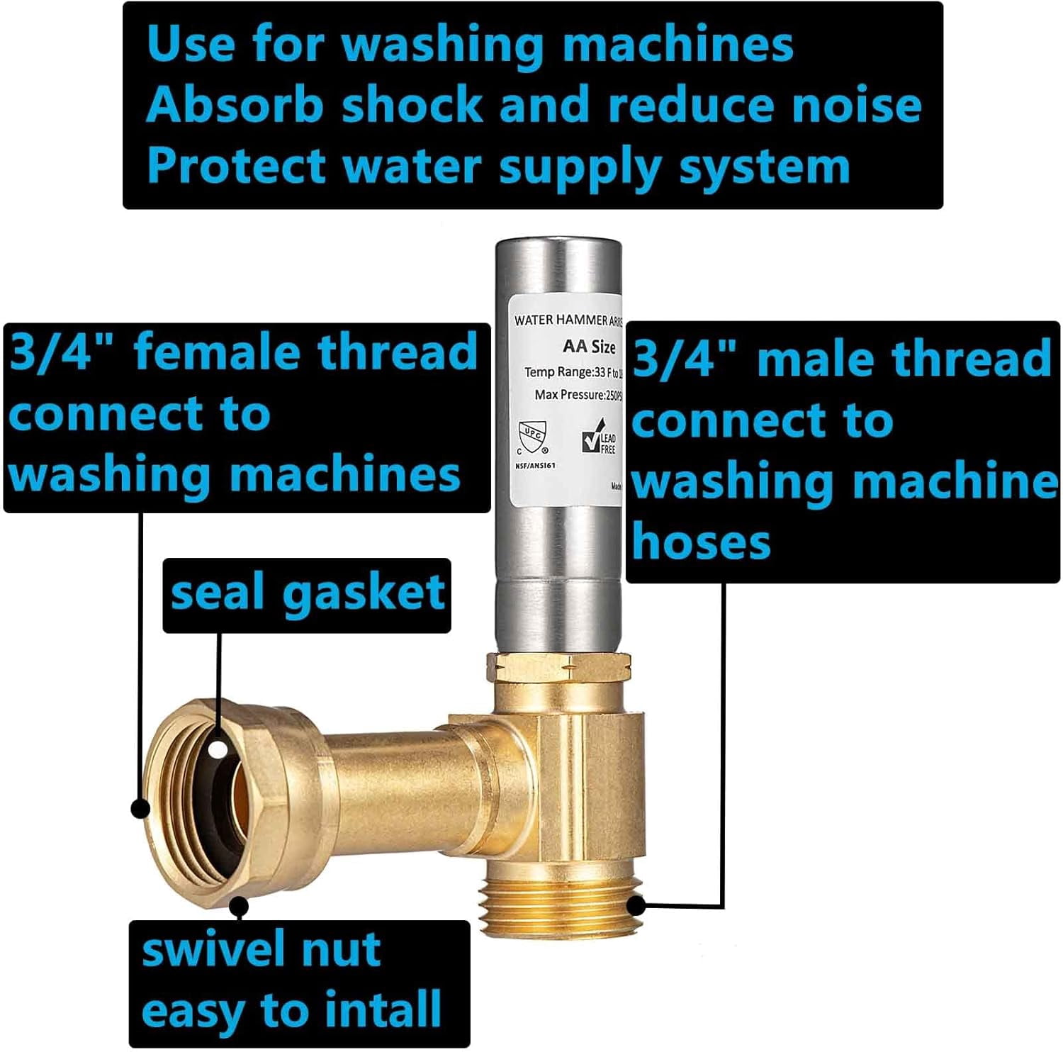 UKLL-(2 Pack) Water Hammer Arrestor Washing Machine 3/4 Absorb Shock ...