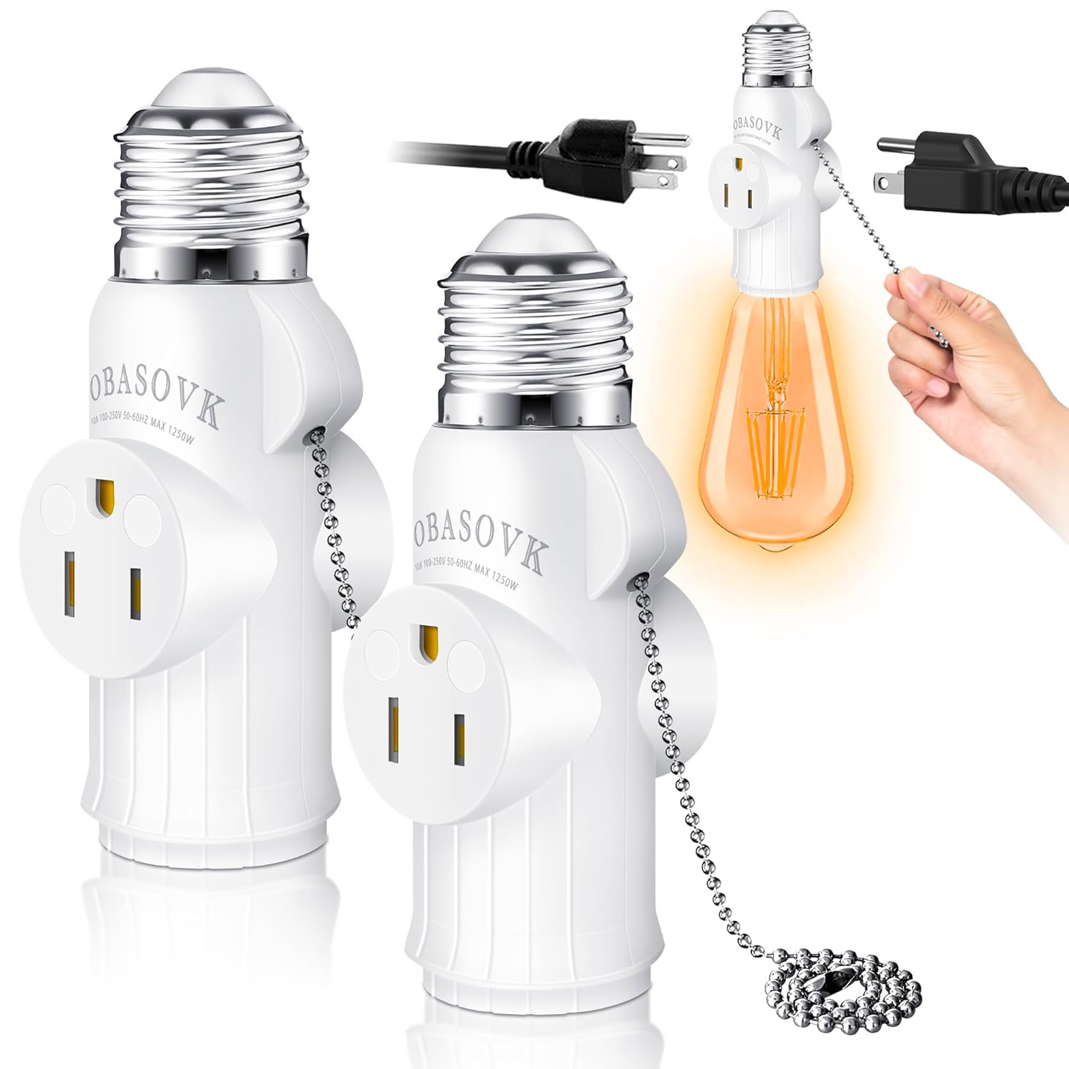UKLL-2 Packs Light Socket to Plug Adapter, 3 Prong Light Bulb Outlet ...