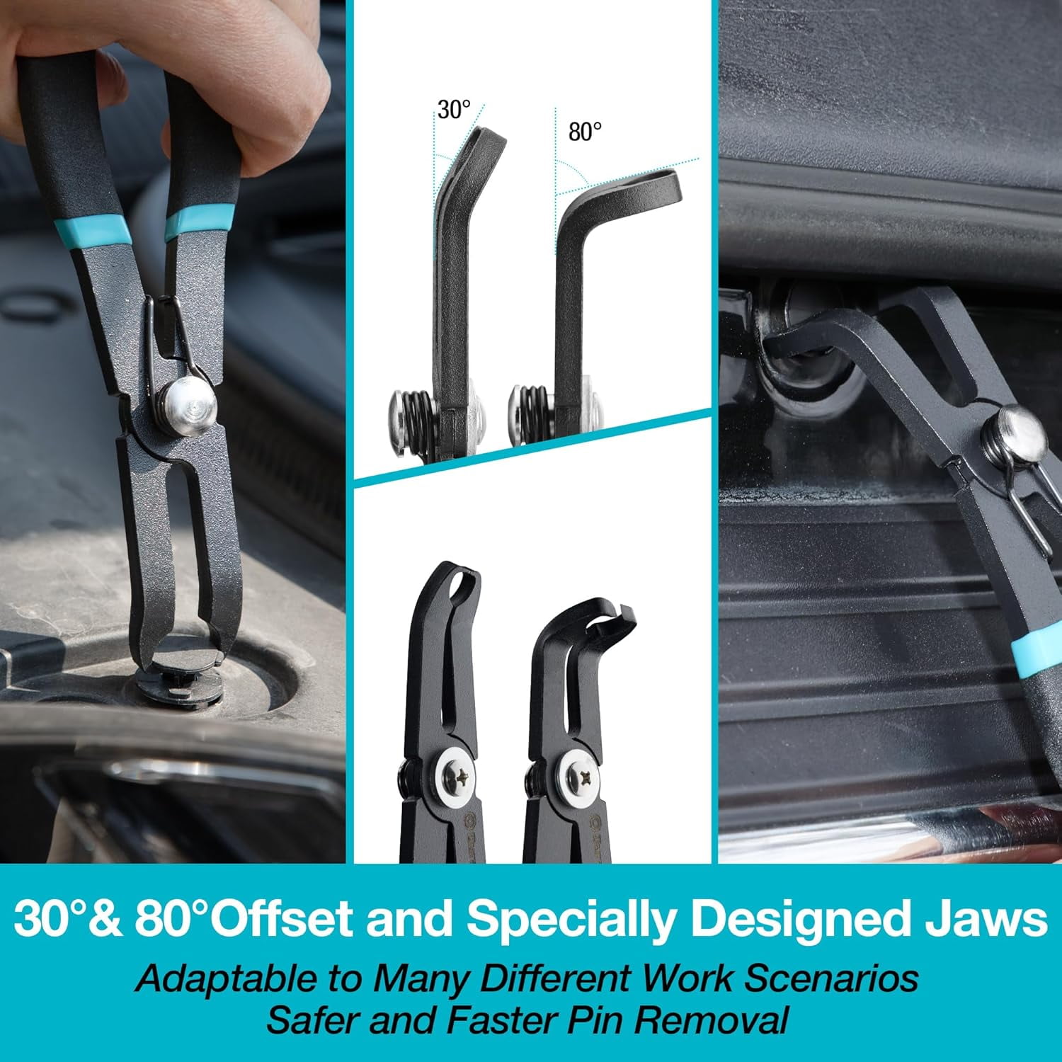 UKLL-2-Piece Push Pin Pliers Set with 30 Degree and 80 Degree Offset Jaws, Spring Loaded and ...