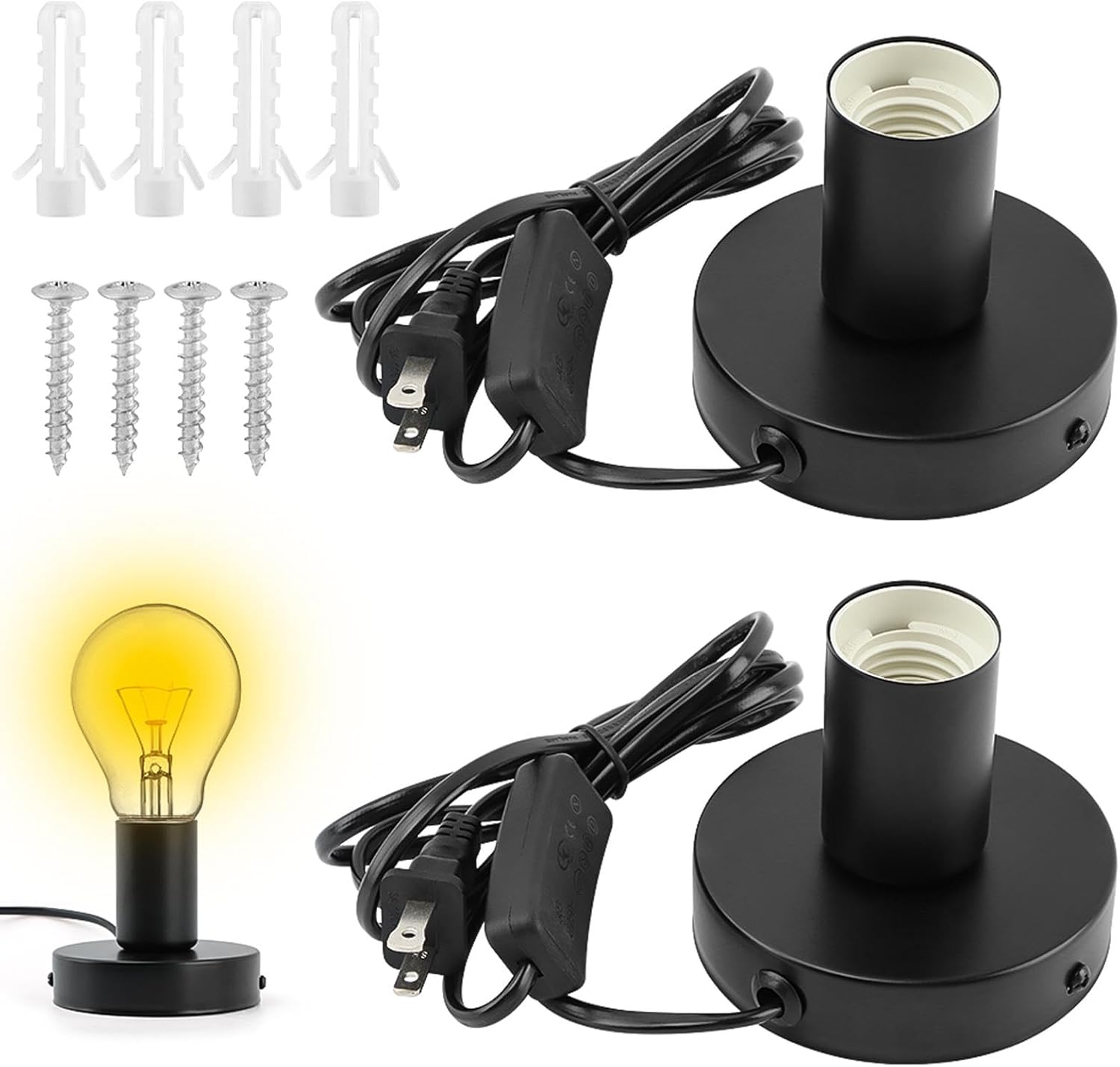UKLL-2 Pieces Black Polished Metal Desktop Lamp Base, Simple E26/E27 ...