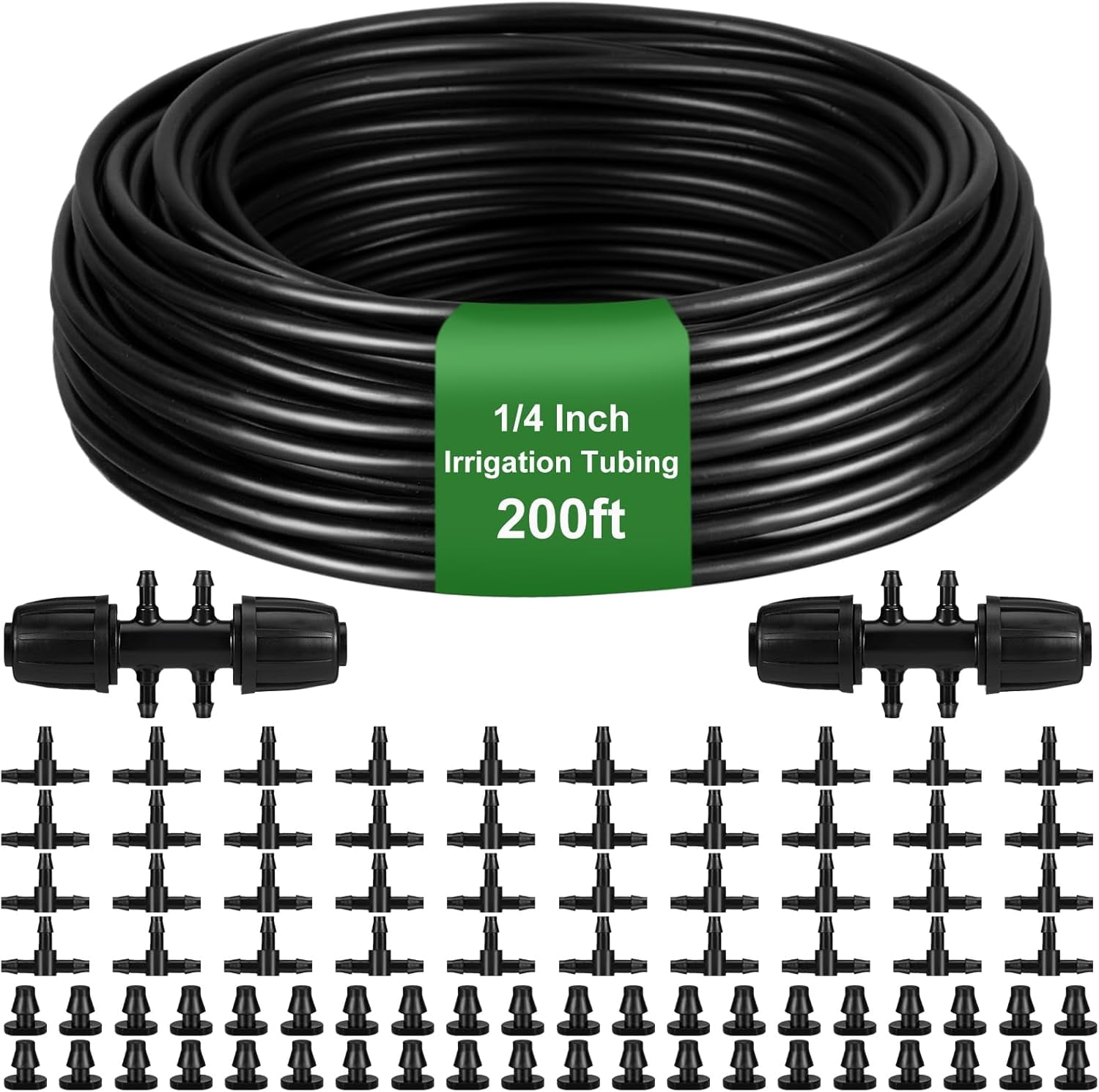 UKLL-200ft 1/4 Inch Irrigation Tubing Garden Drip Hose with 2 Pcs 6 Way ...