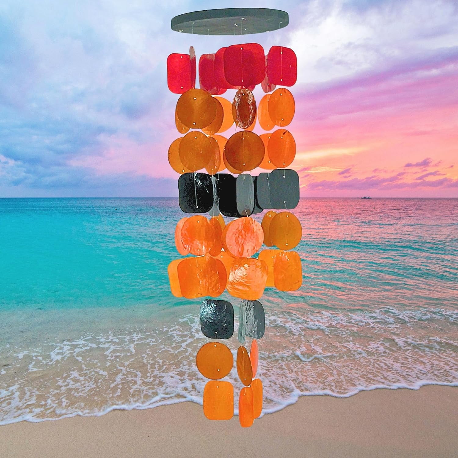UKLL-20720 Wind Chimes for Outside Capiz Sea Glass Shells Orange Red ...