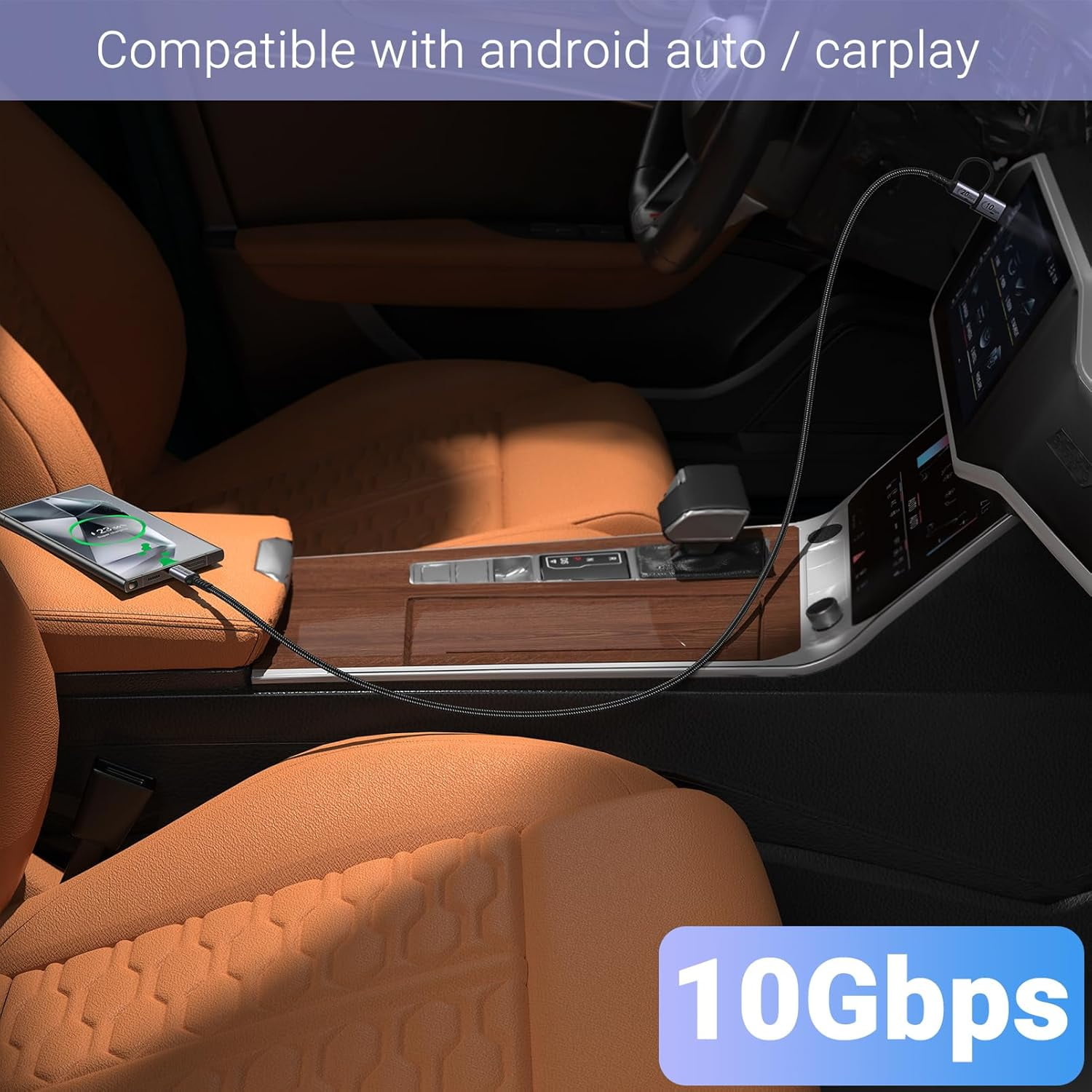 UKLL-20Gbps Android Auto USB C Cable 2-in-1 [1ft, 2Pack] 240W Max USB 3 ...