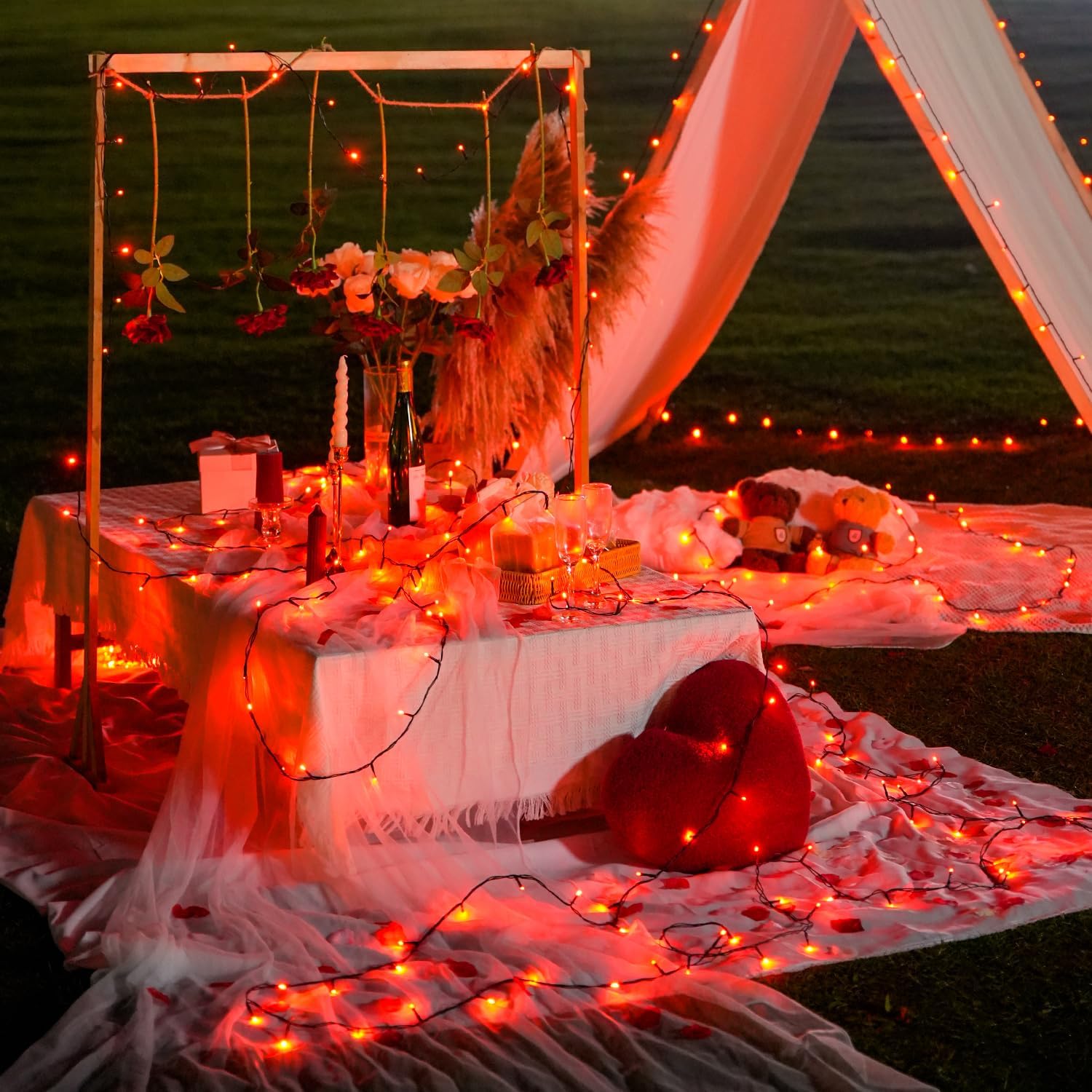 UKLL-250 LED Red String Lights, 91.5ft Expandable, Waterproof, 8 Modes ...