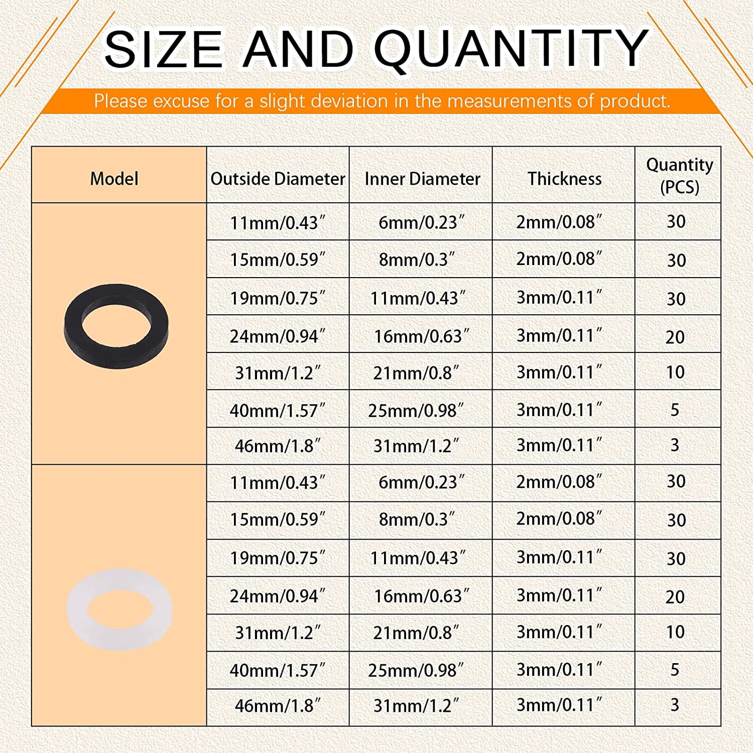 UKLL-256Pcs Plumbing Rubber Washers Silicone Gasket Flat O Ring Washer ...