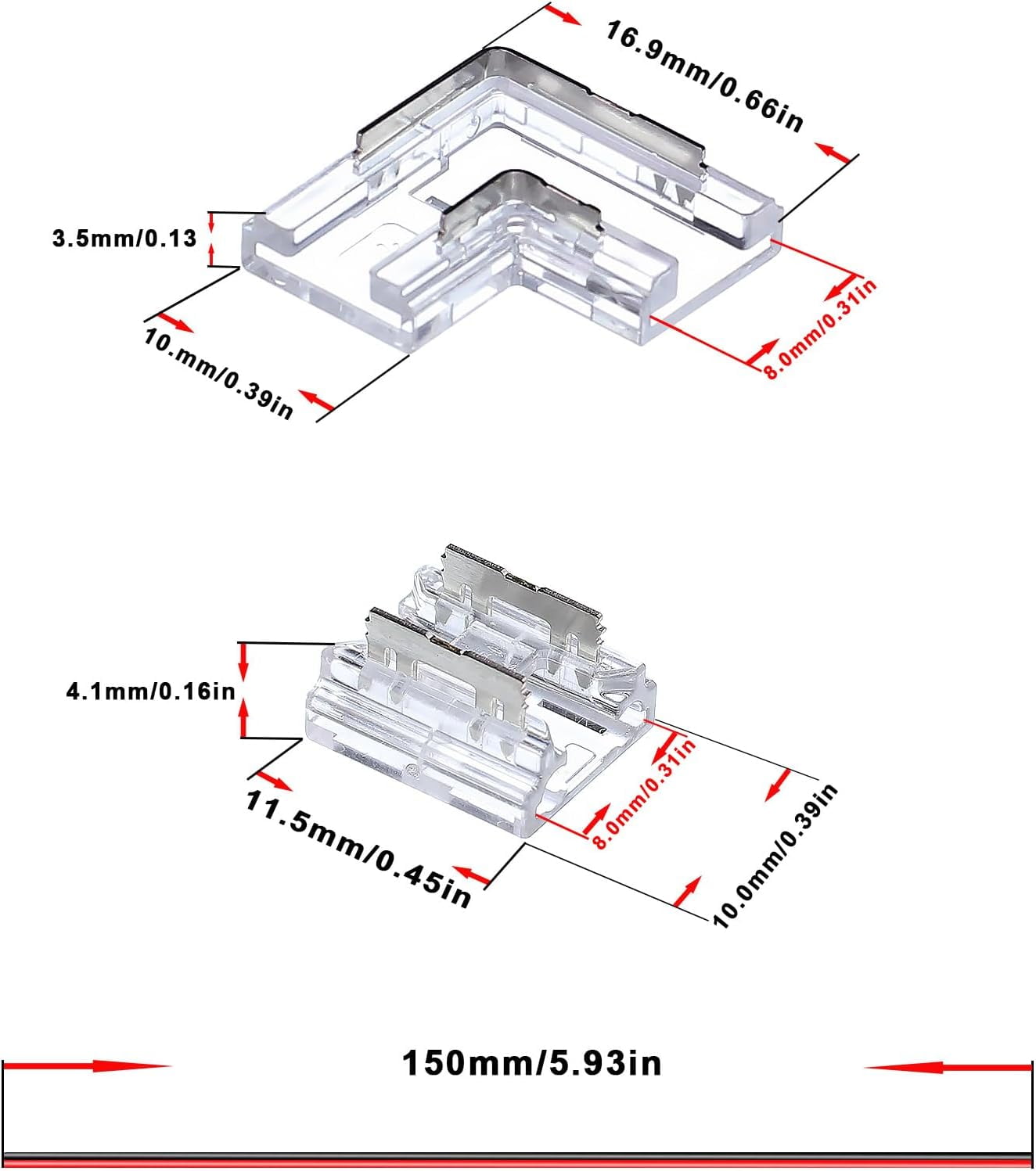 UKLL-2PIN 8mm LED Strip Connector Kit, 8pcs I Shape and 8pcs Corner ...