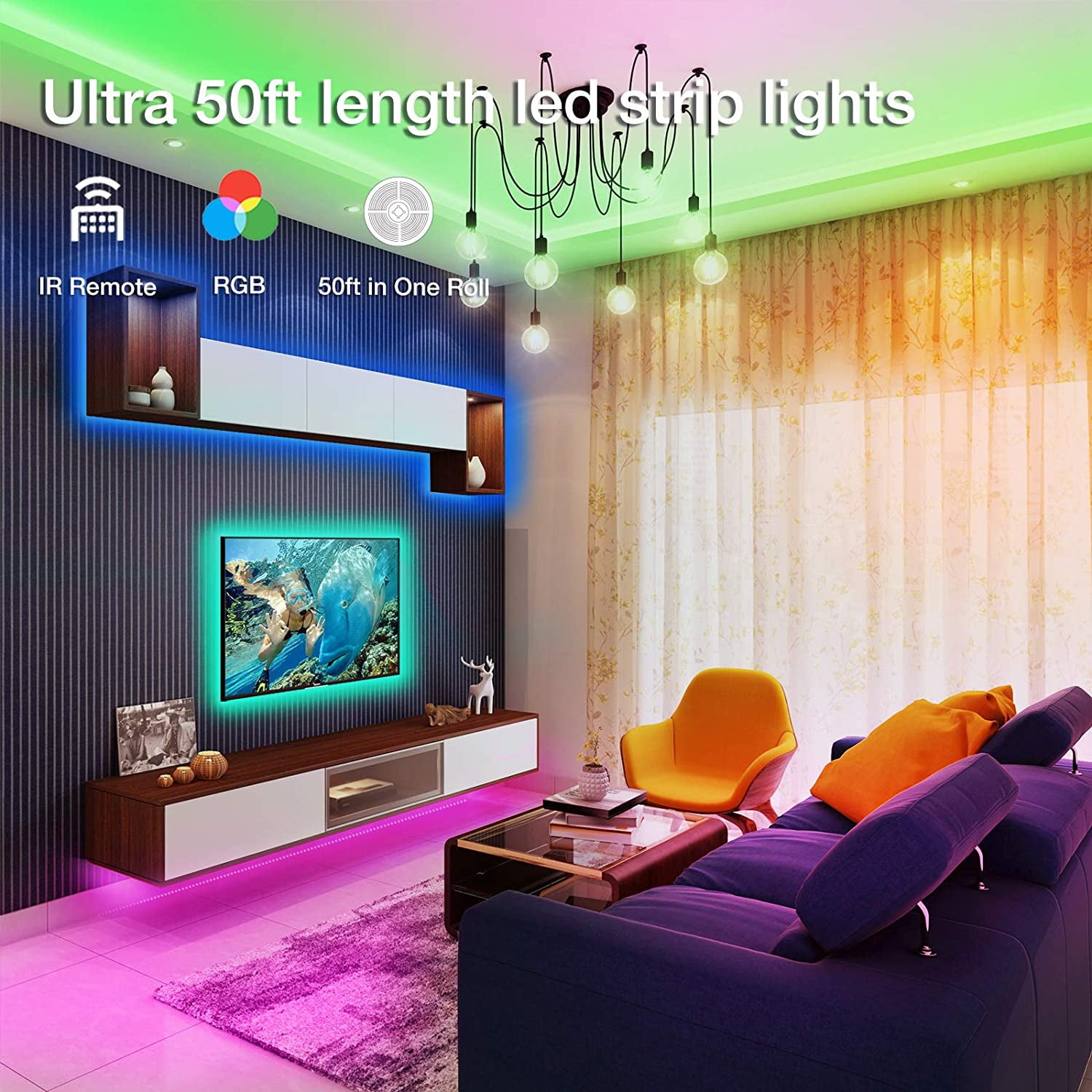 UKLL-(2rd Gen) SMD 5050 Remote Control Led Strip Lights 50ft Color ...