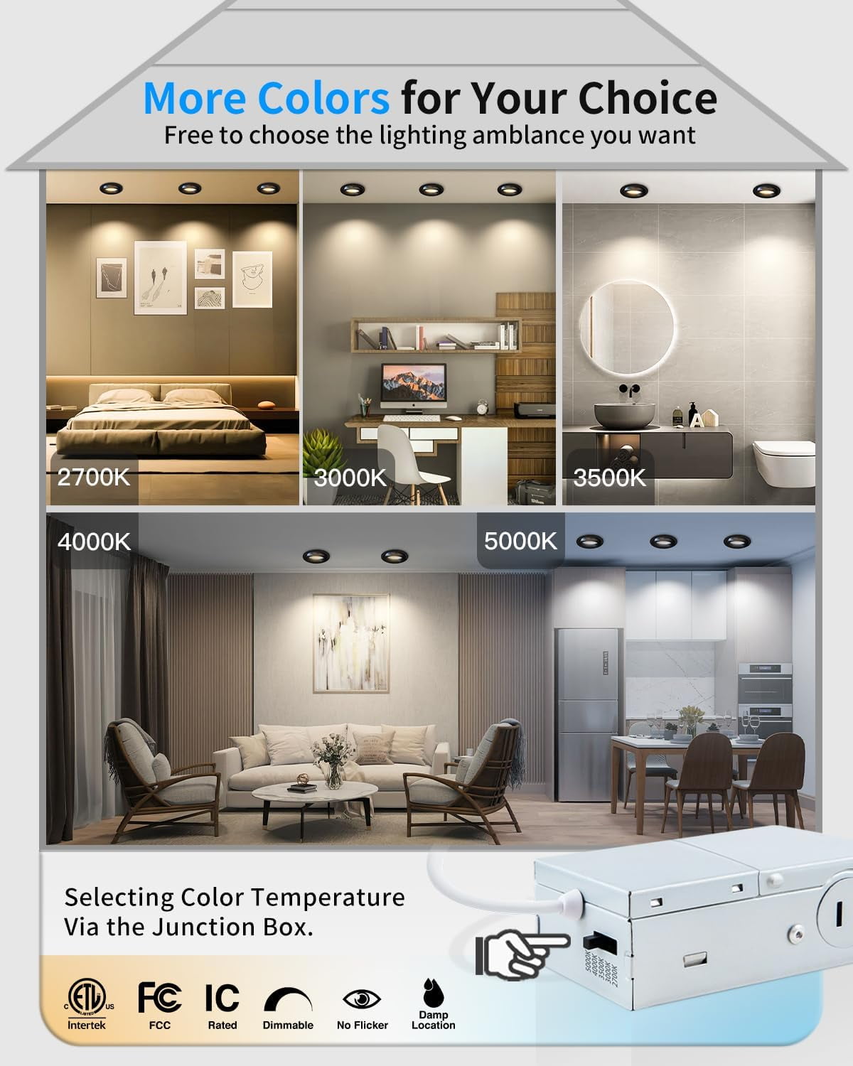 UKLL-3 Inch Gimbal Black Led Recessed Lighting, 360°+90° Adjustable ...