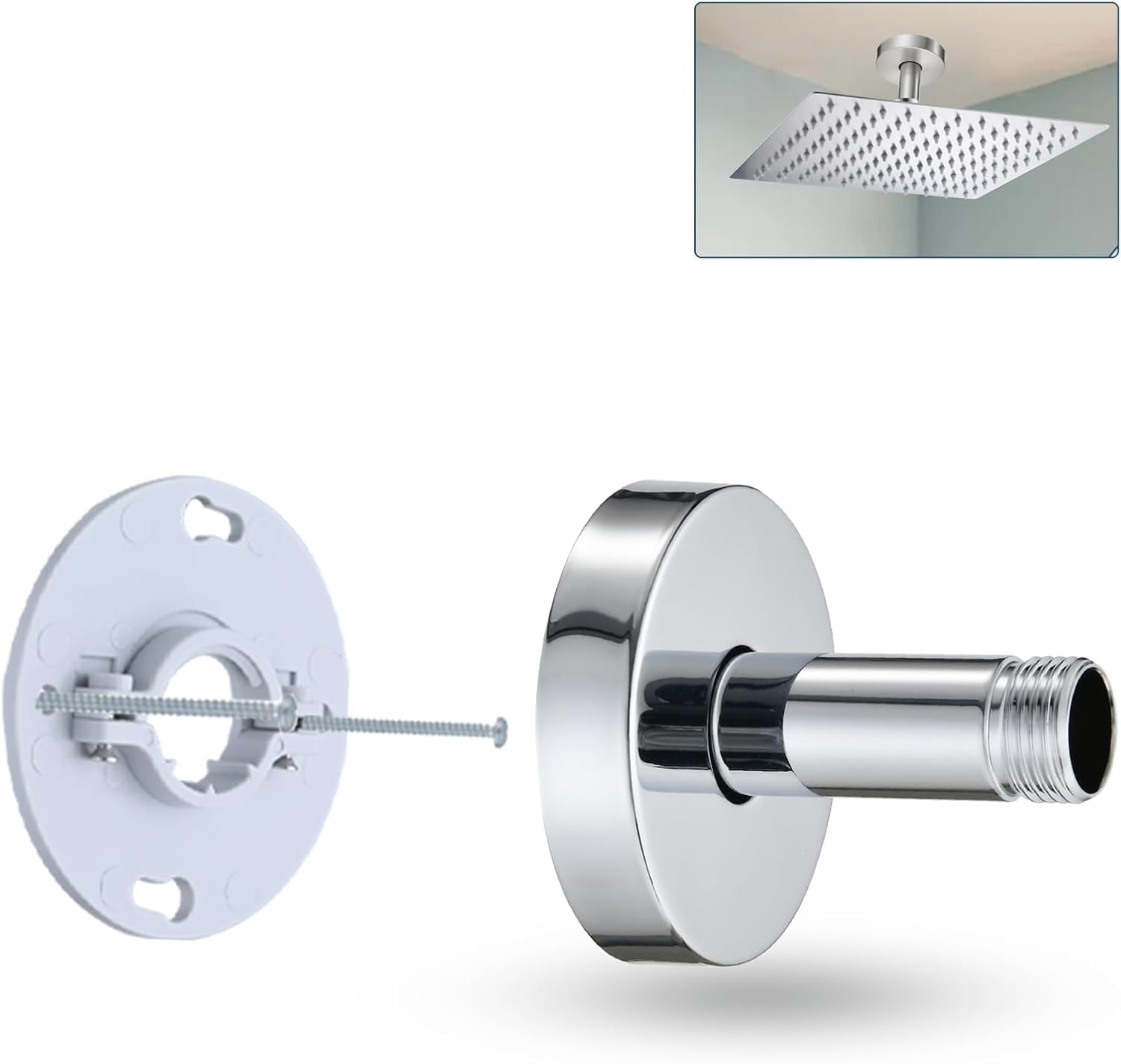 UKLL-3 Inch Shower Arm with Flange and Stabilizer Bracket, Ceiling ...