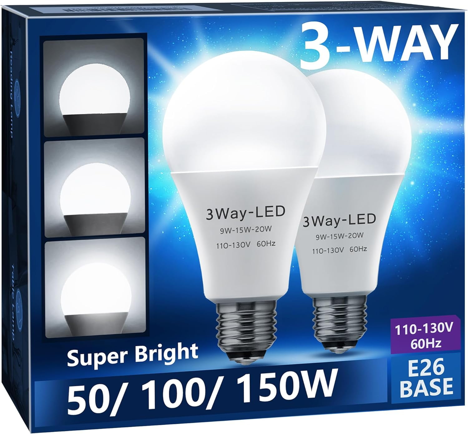 UKLL-3 Way LED Light Bulbs 50-100-150W Equivalent Daylight White 5000K ...