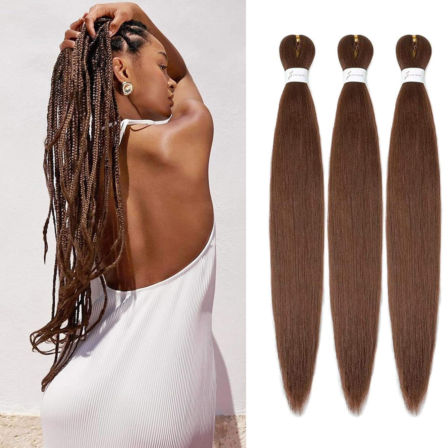UKLL-3 packs #30 Braiding Hair Pre Stretched 26 inch Dark Brown Pre-Stretched Braids Hair ...