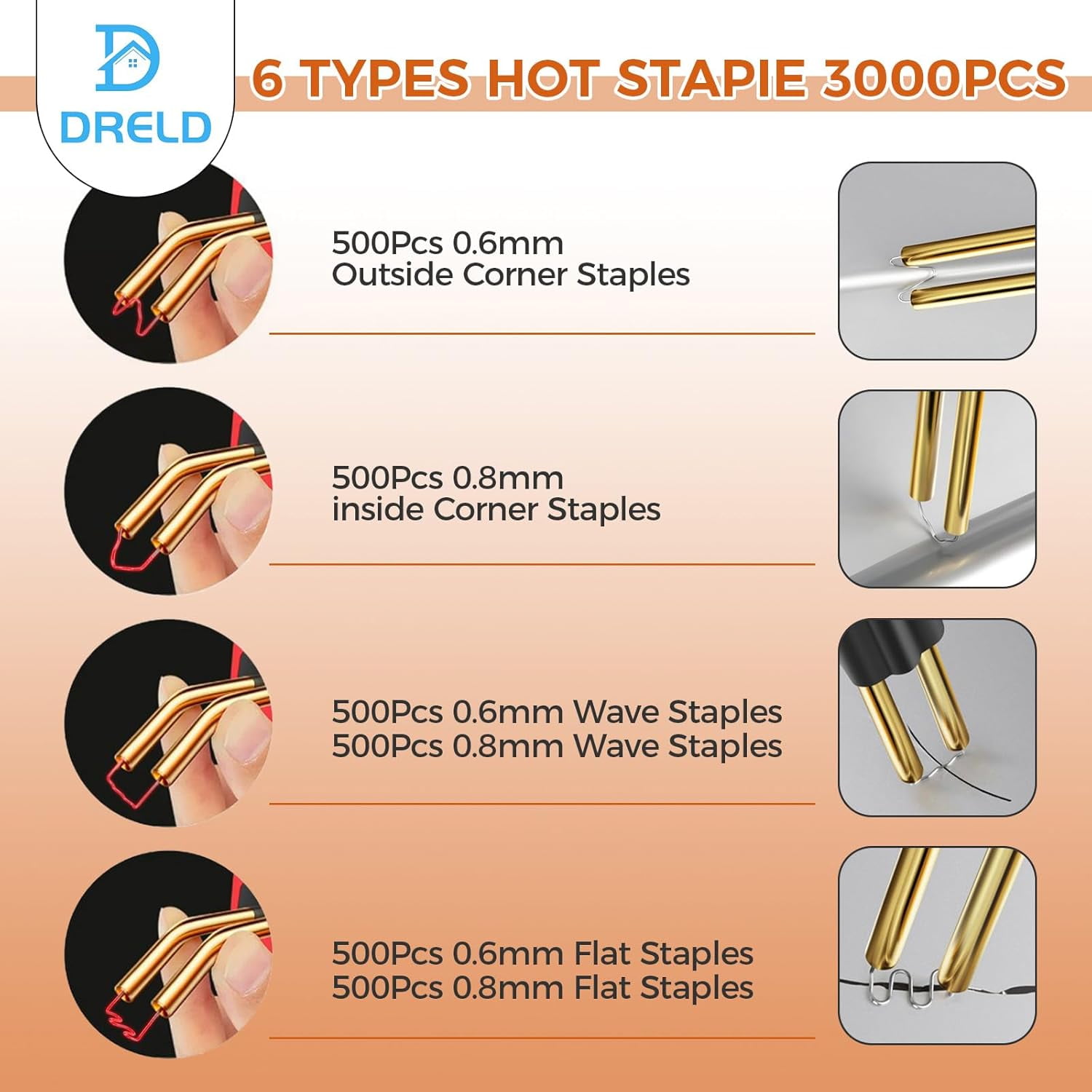 UKLL-3000 PCS Plastic Welding Staples, 6 Types Hot Welder Staples ...