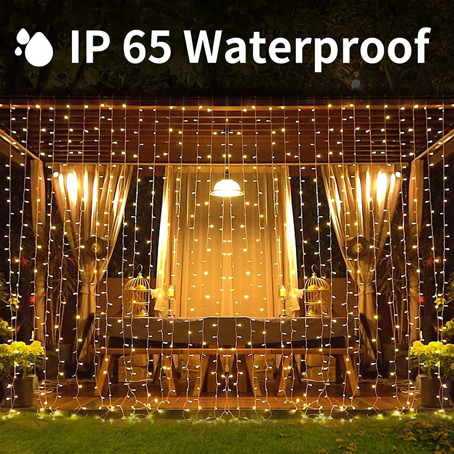 UKLL-300LED Solar Curtain Lights Outdoor Indoor 8 Modes Solar Fairy ...