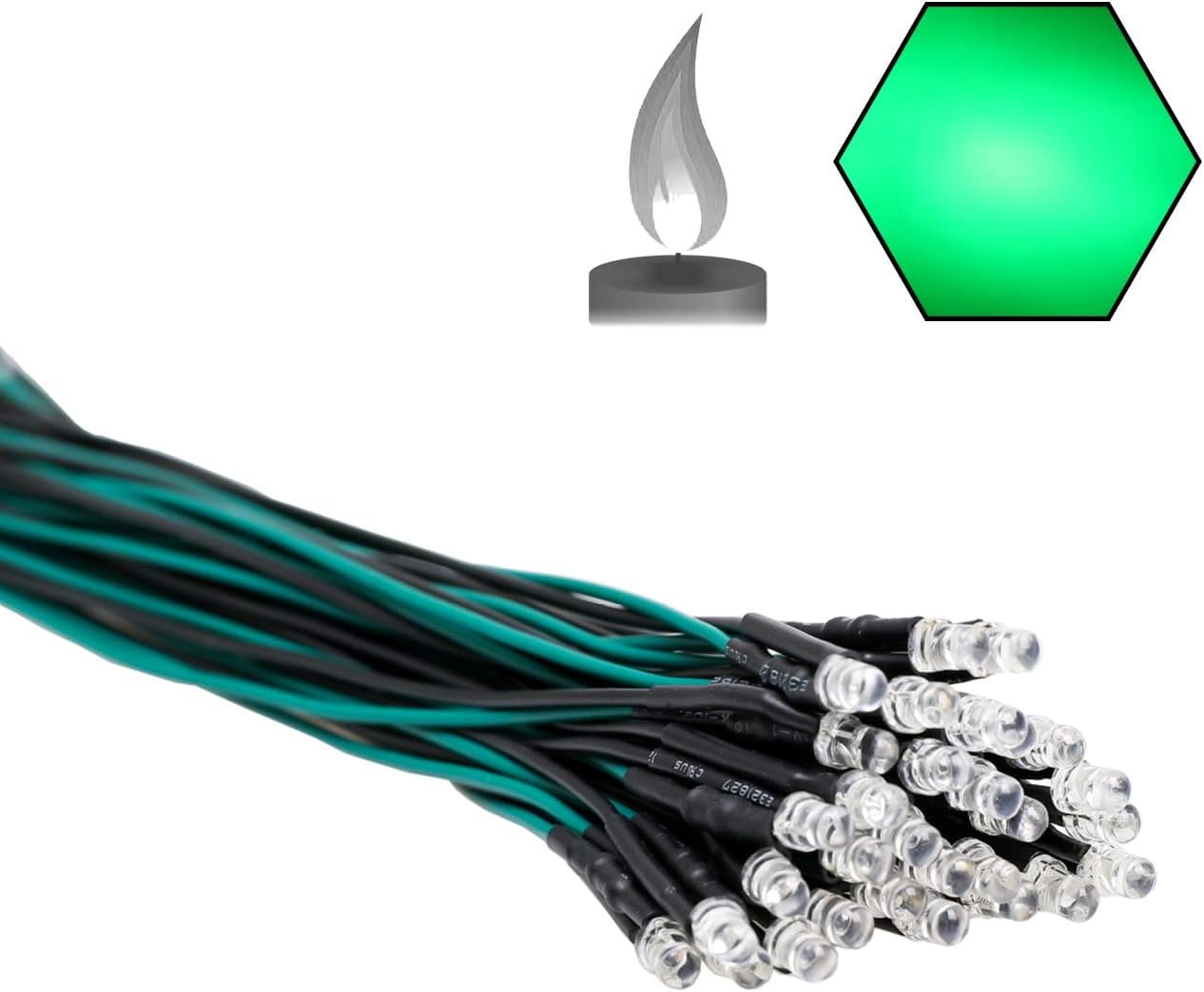 UKLL-30pcs 12 Volt 3mm Green Flicker LED Lights Emitting Diodes (Candle ...