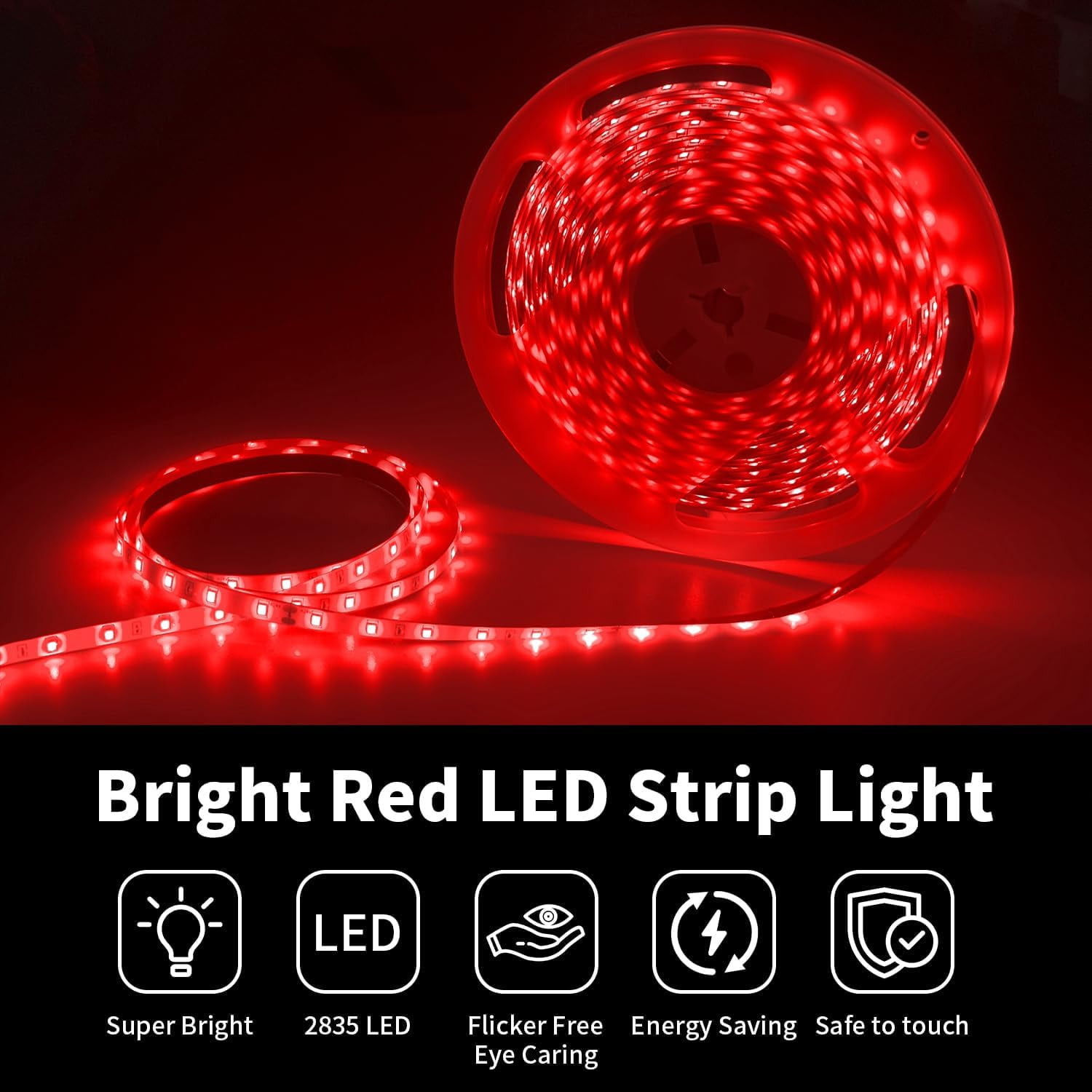 UKLL-32.8ft/10M Red LED Strip Light, 24V 2835 SMD 600 LEDs Flexible ...