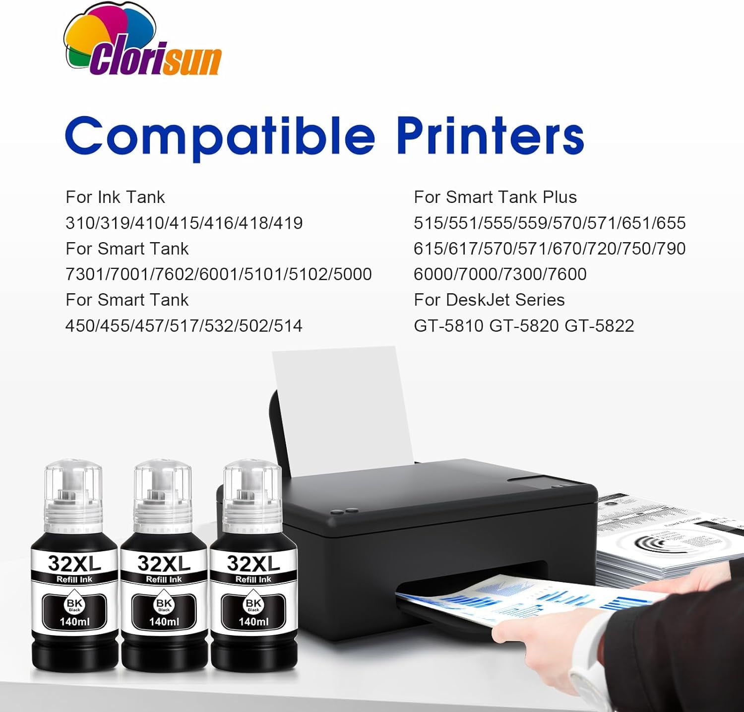 UKLL-32XL Black Ink Bottle Refill Ink Compatible for HP Smart Tank 5000 ...