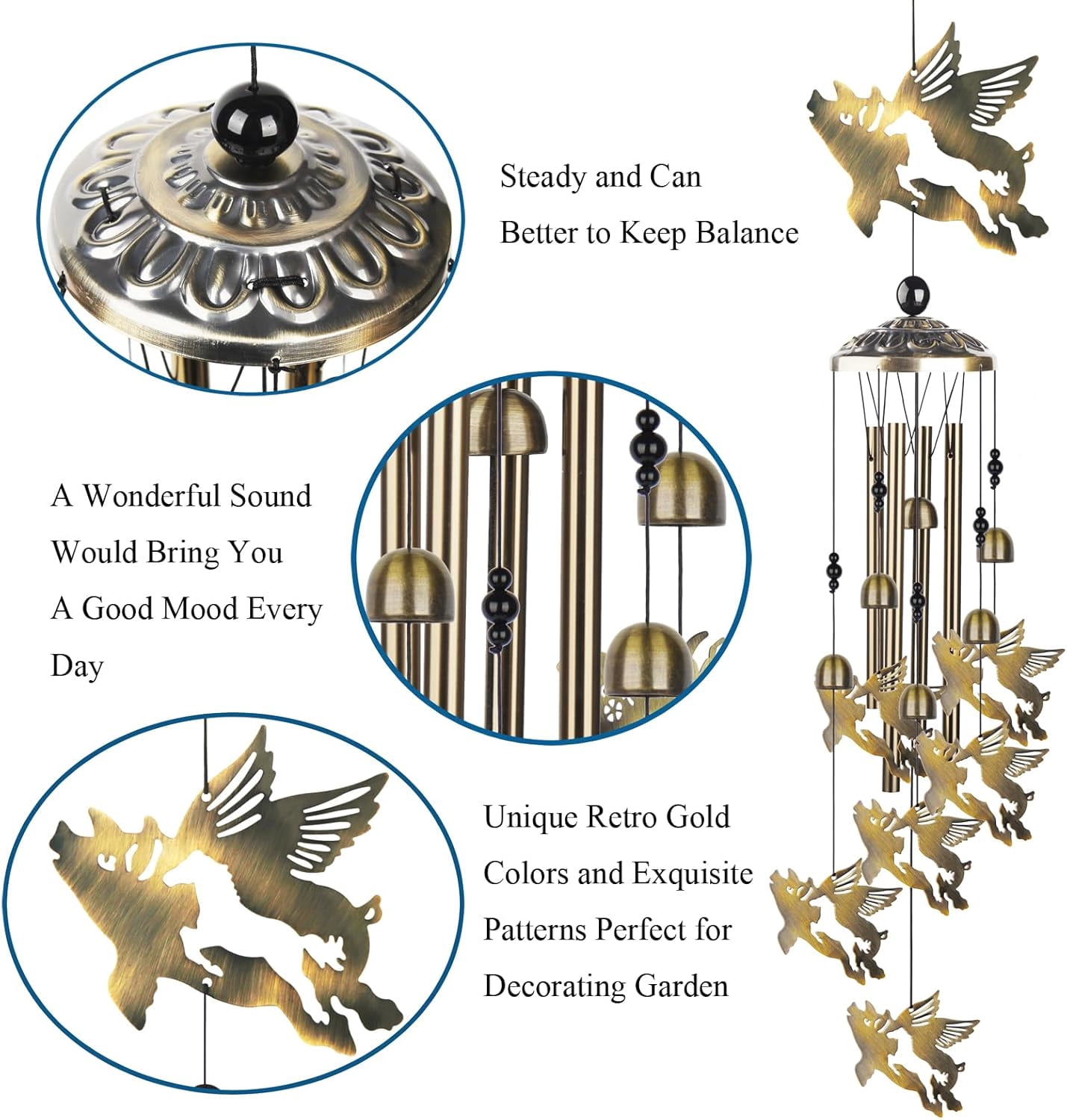 UKLL-37'' Retro Gold Sympathy Metal Wind Chimes, Alto Aluminum Tube ...
