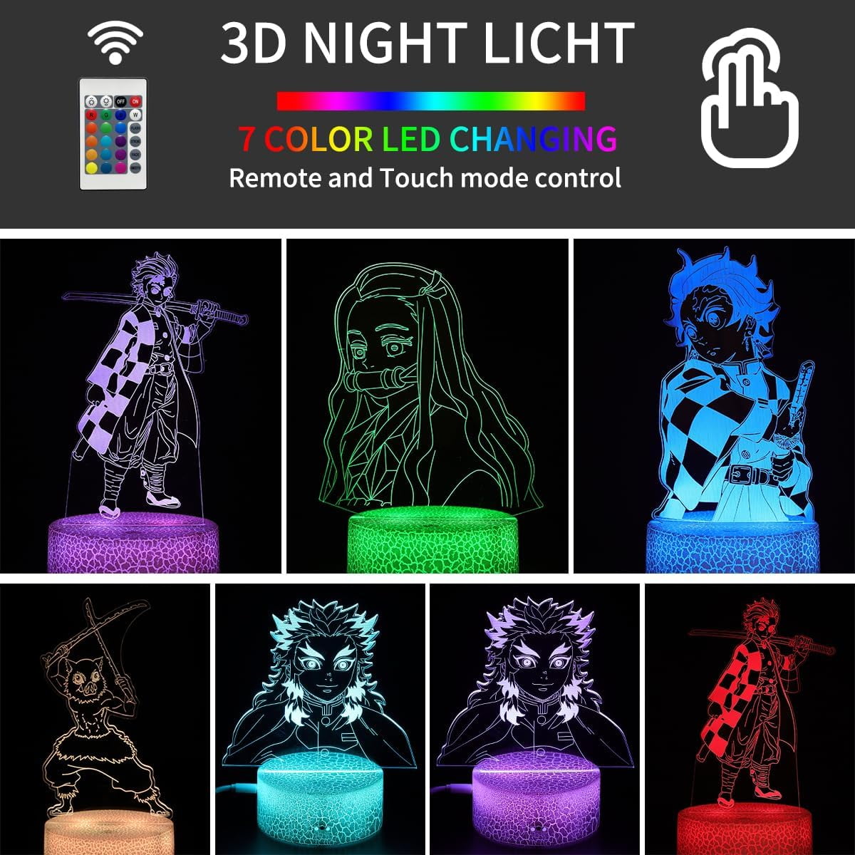 UKLL-3D Demon Slayer Illusion Lights 5 Patterns and 16 Colors Room ...