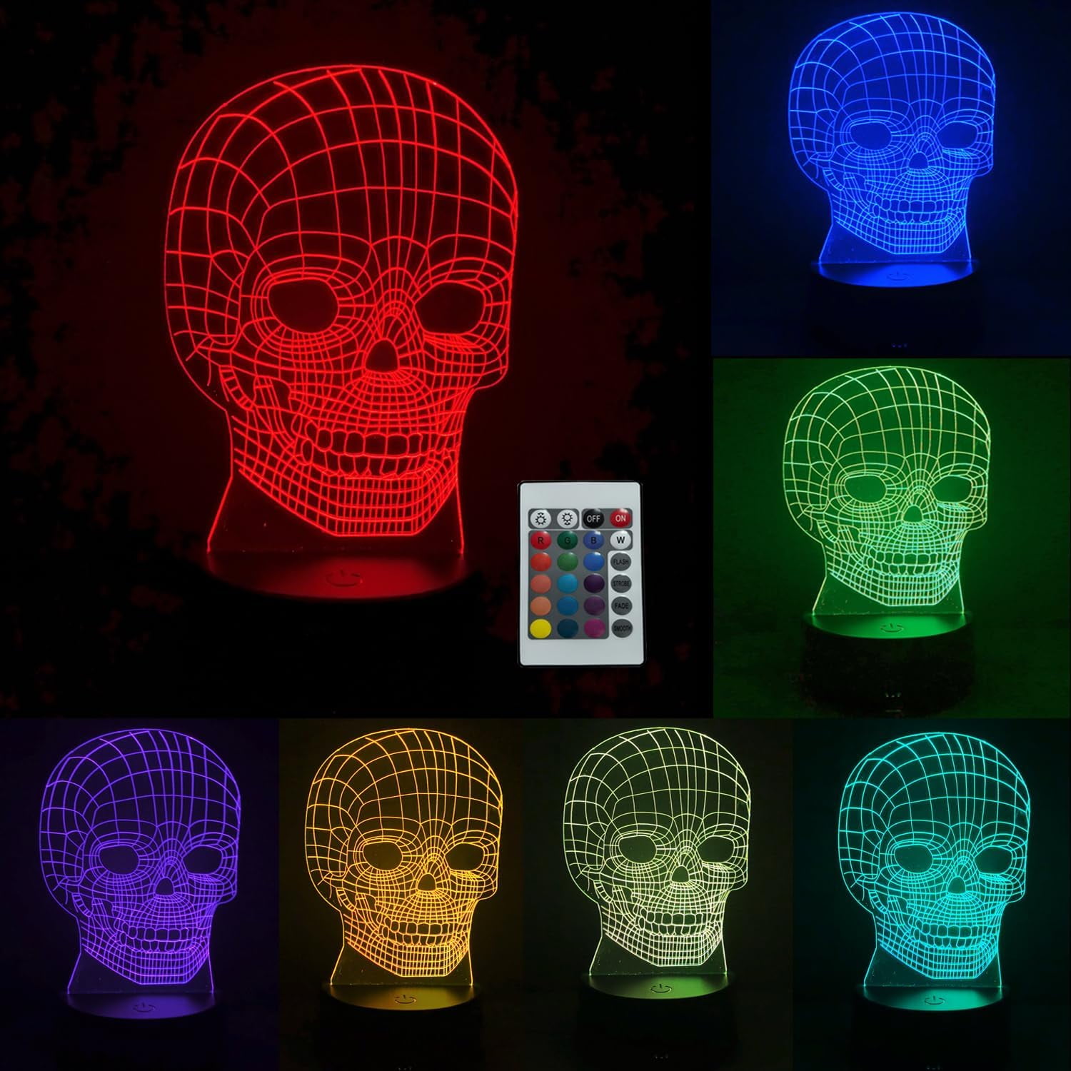 UKLL-3D Skull Ghost Night Light, Horror Illusion Table Lamp with 16 ...