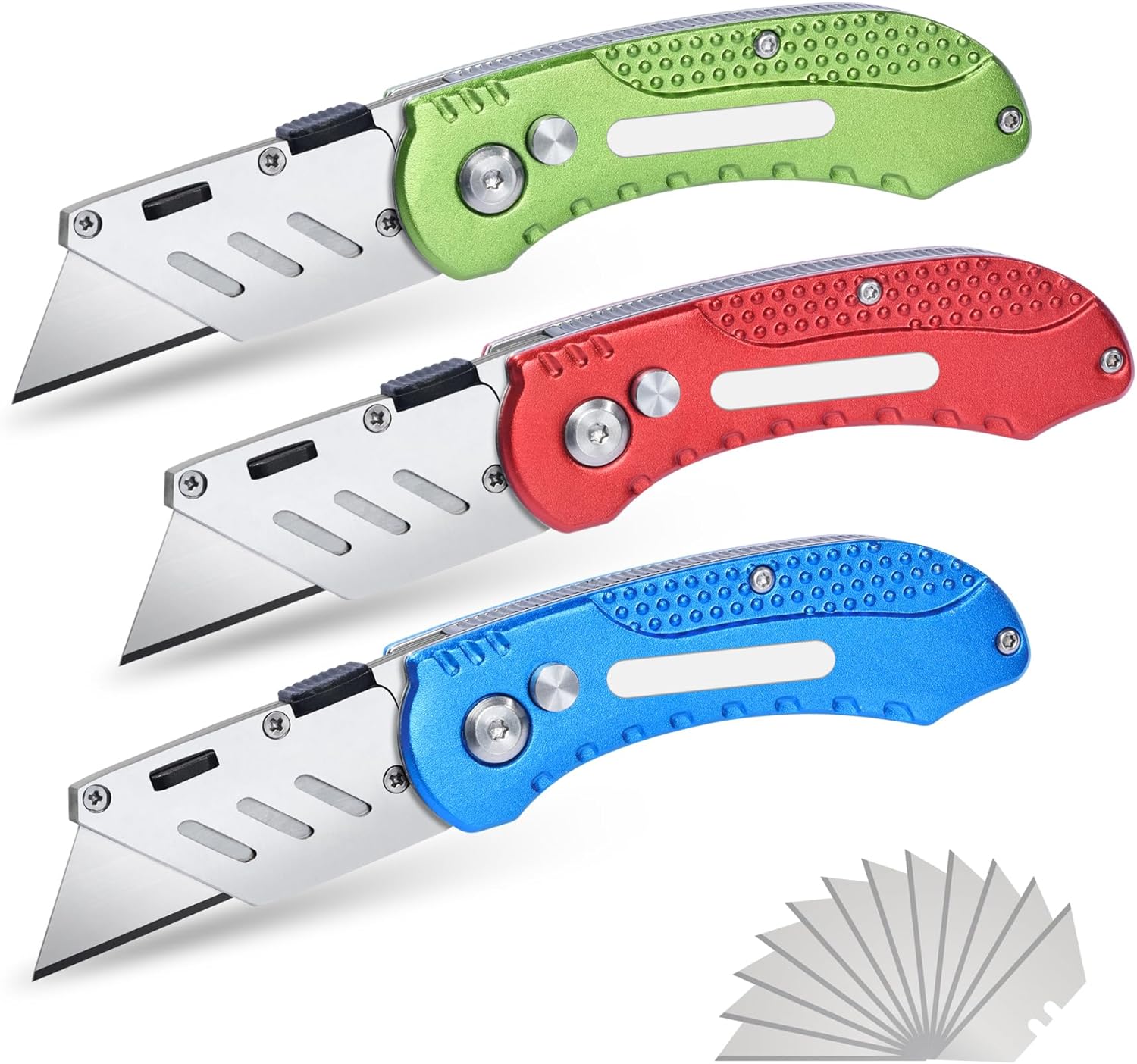 UKLL-3Pack Folding Utility Knife, Stainless Steel Box Cutter with Quick ...