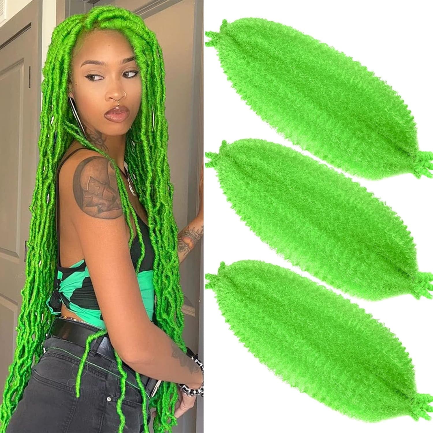 UKLL-3Packs Green Pre Separated Springy Afro Twist Hair 18 Inch Marley ...