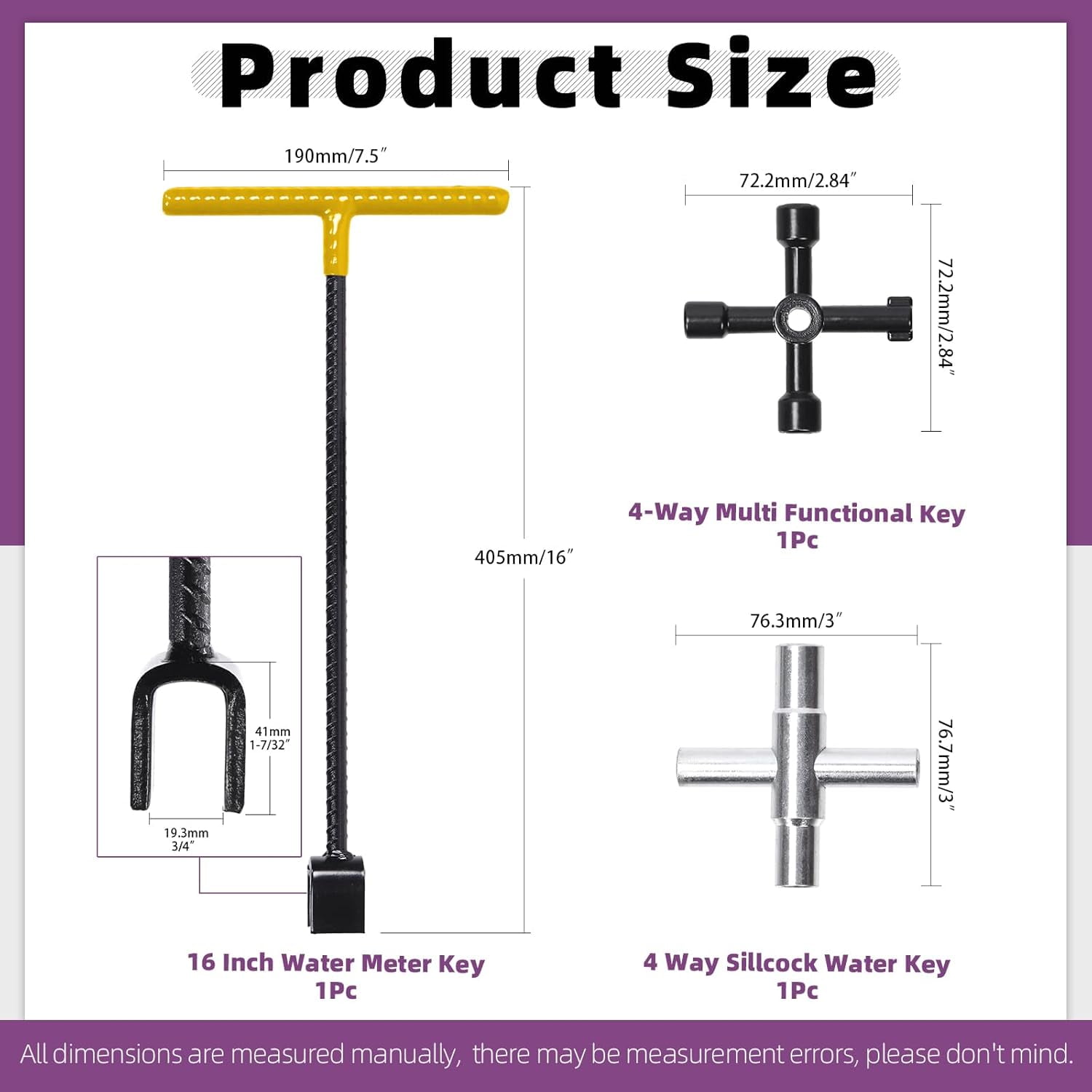 UKLL-3Pcs Water Meter Key Wrench and 4-Way Sillcock with 4-Way Multi ...