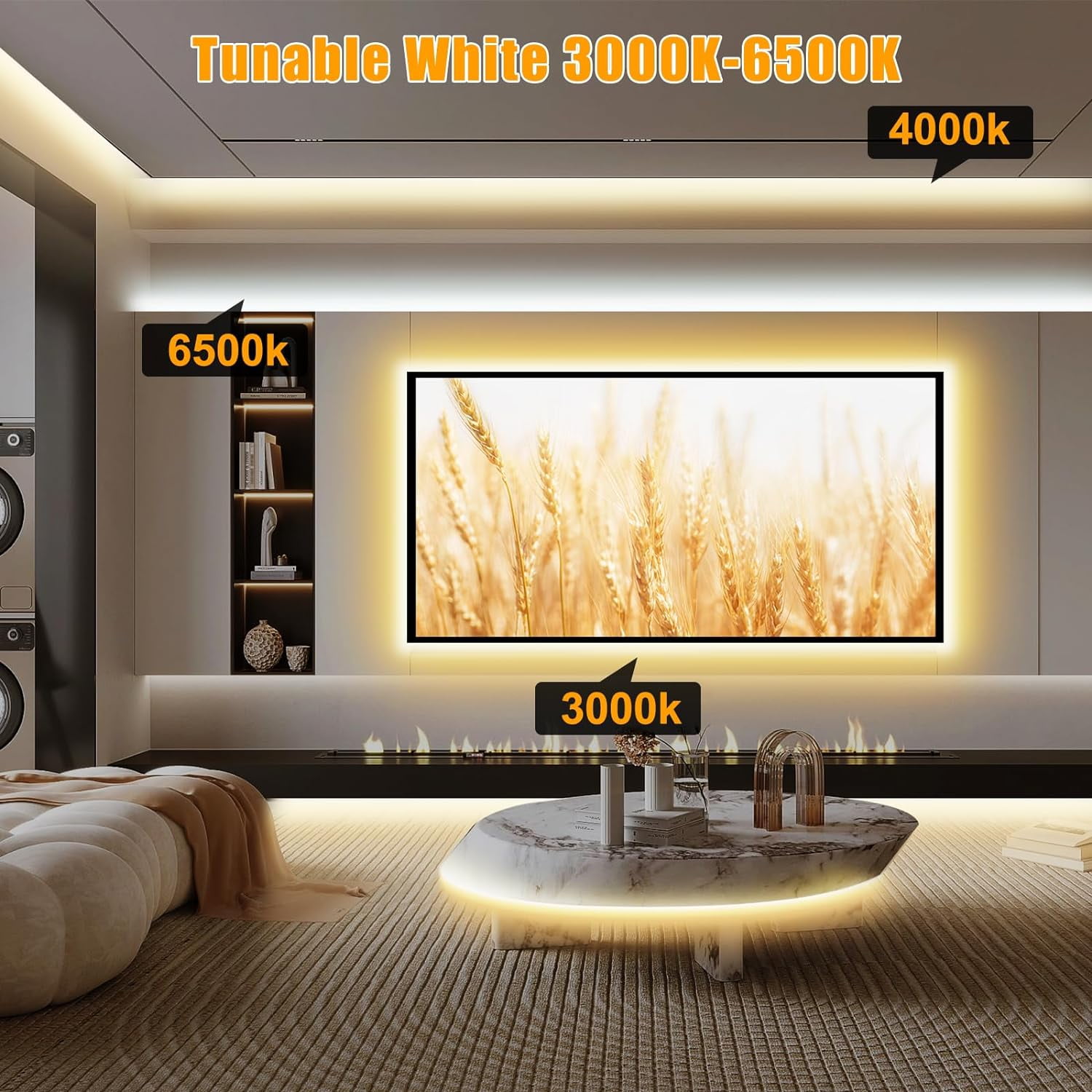 UKLL-4.92ft Tunable White Smart COB Led Strip Light Kit, CCT 2700K ...
