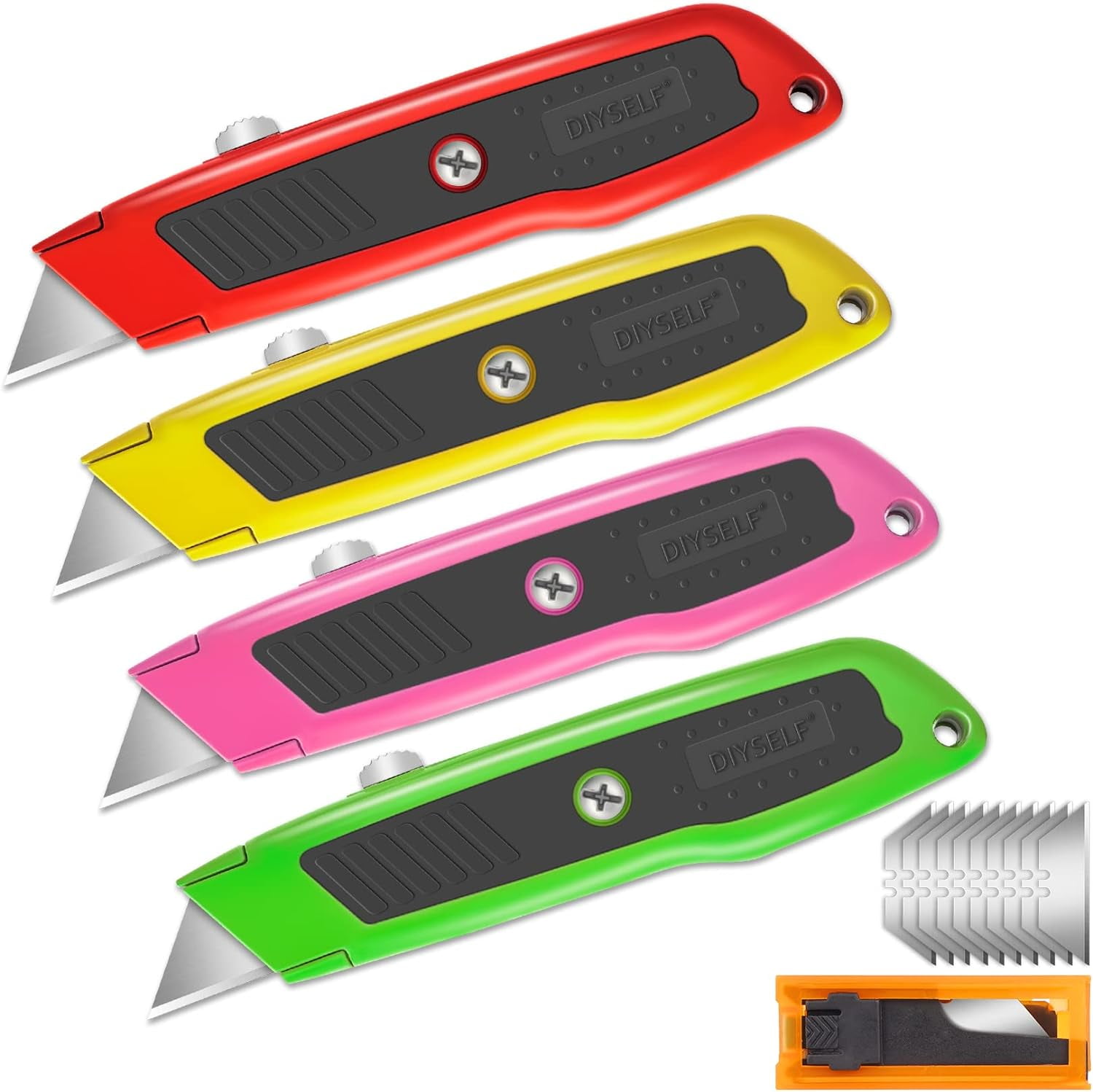 UKLL-4 Pack Box Cutter Retractable, Razor Knife with Auto Lock, Box ...