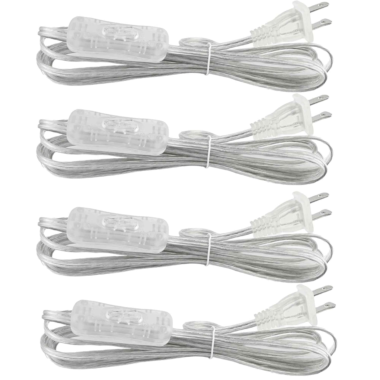 UKLL-4 Pack Clear Lamp Cord with On/Off Button Switch, 8 Feet Length ...