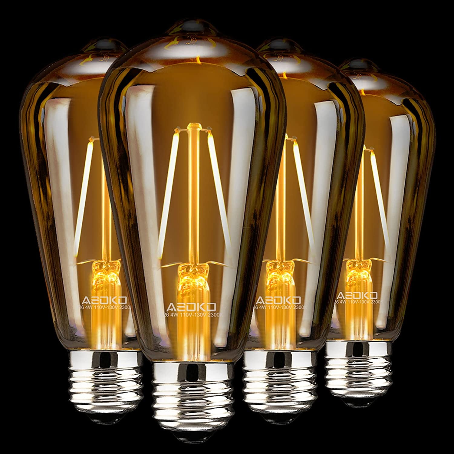 UKLL-4-Pack LED Dimmable Edison Light Bulbs 40W Equivalent Vintage ...