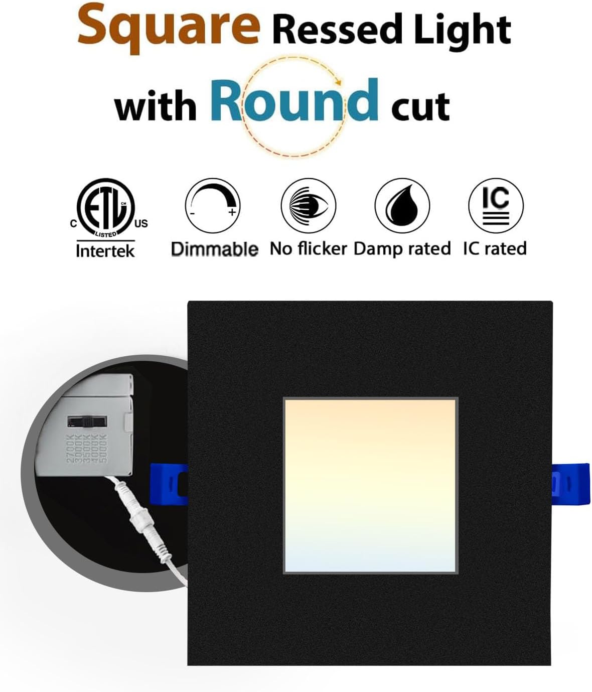 UKLL-4 inch Square Led Recessed Lighting Black,5CCT Ultra Thin Square ...