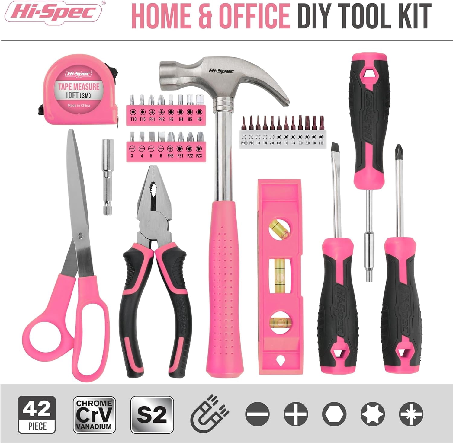 UKLL-42pc Pink Household DIY Tool Set for Women. Home, Office and ...