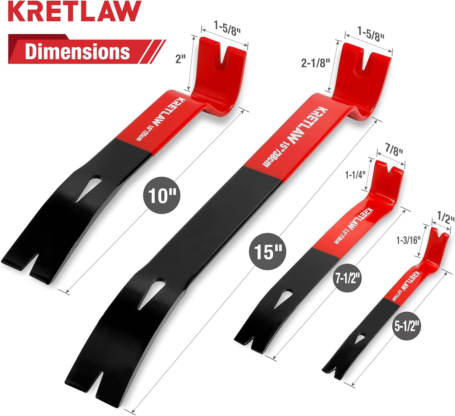 UKLL-4PCs Flat Pry Bar Set, 15" 10" 7.5" 5.5" Crowbar with Heavy Duty ...