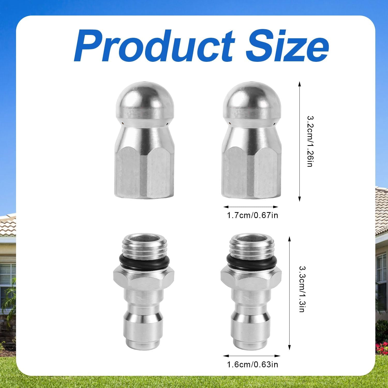 UKLL-4pcs Sewer Jetter Nozzle & 1/4" NPT Quick Connector, Stainless ...