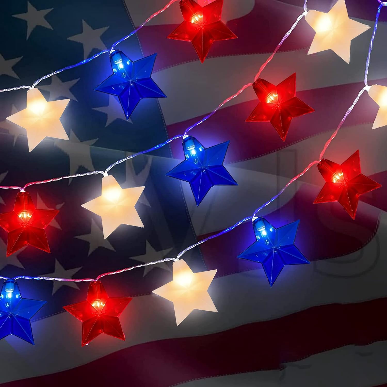 UKLL-4th of July Star String Lights, 8.5FT Memorial Day Decoration Red ...