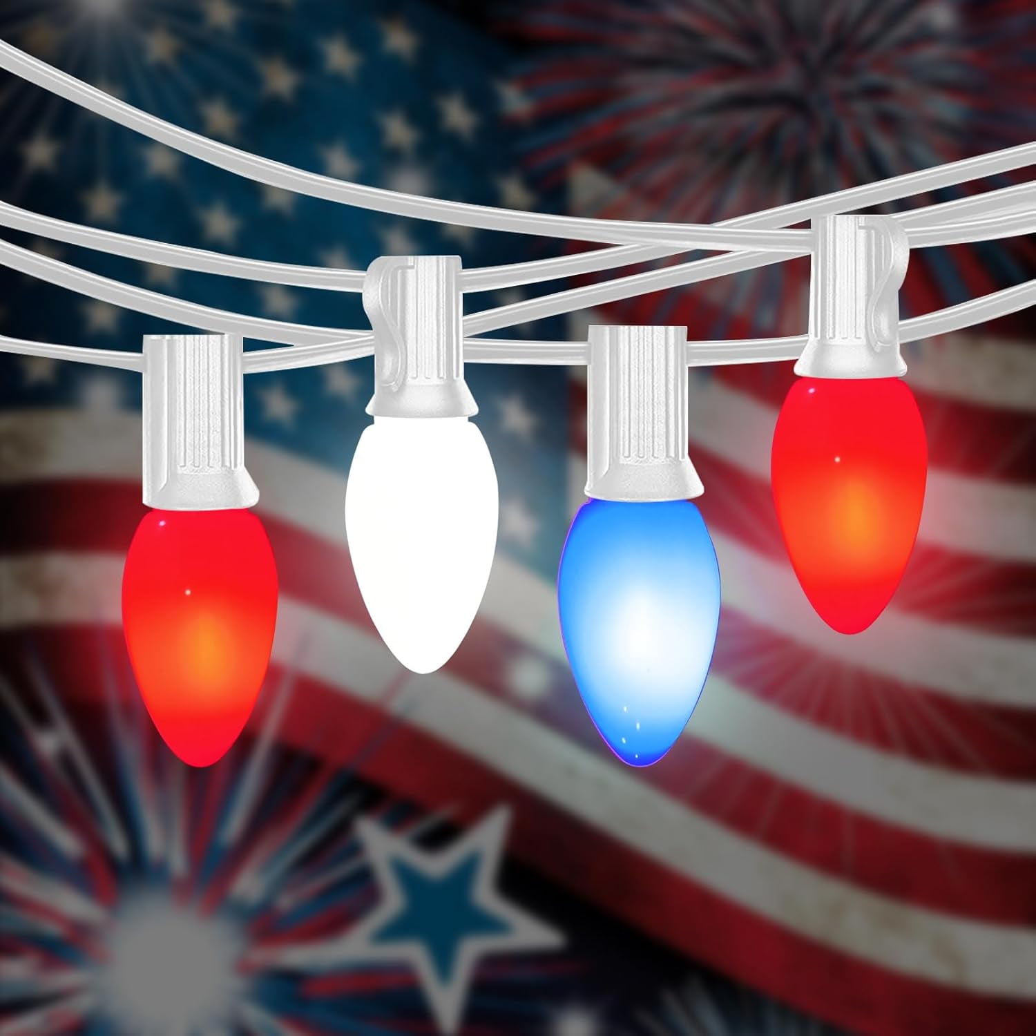 UKLL-4th of July String Lights Outdoor, C7 LED Red White and Blue ...