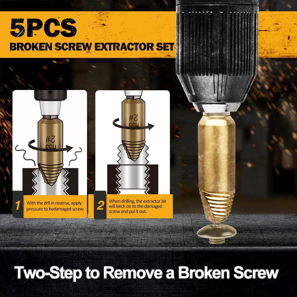 UKLL-5-Piece Stripped Screw Extractor Set - HSS 4321, Manually Remove ...