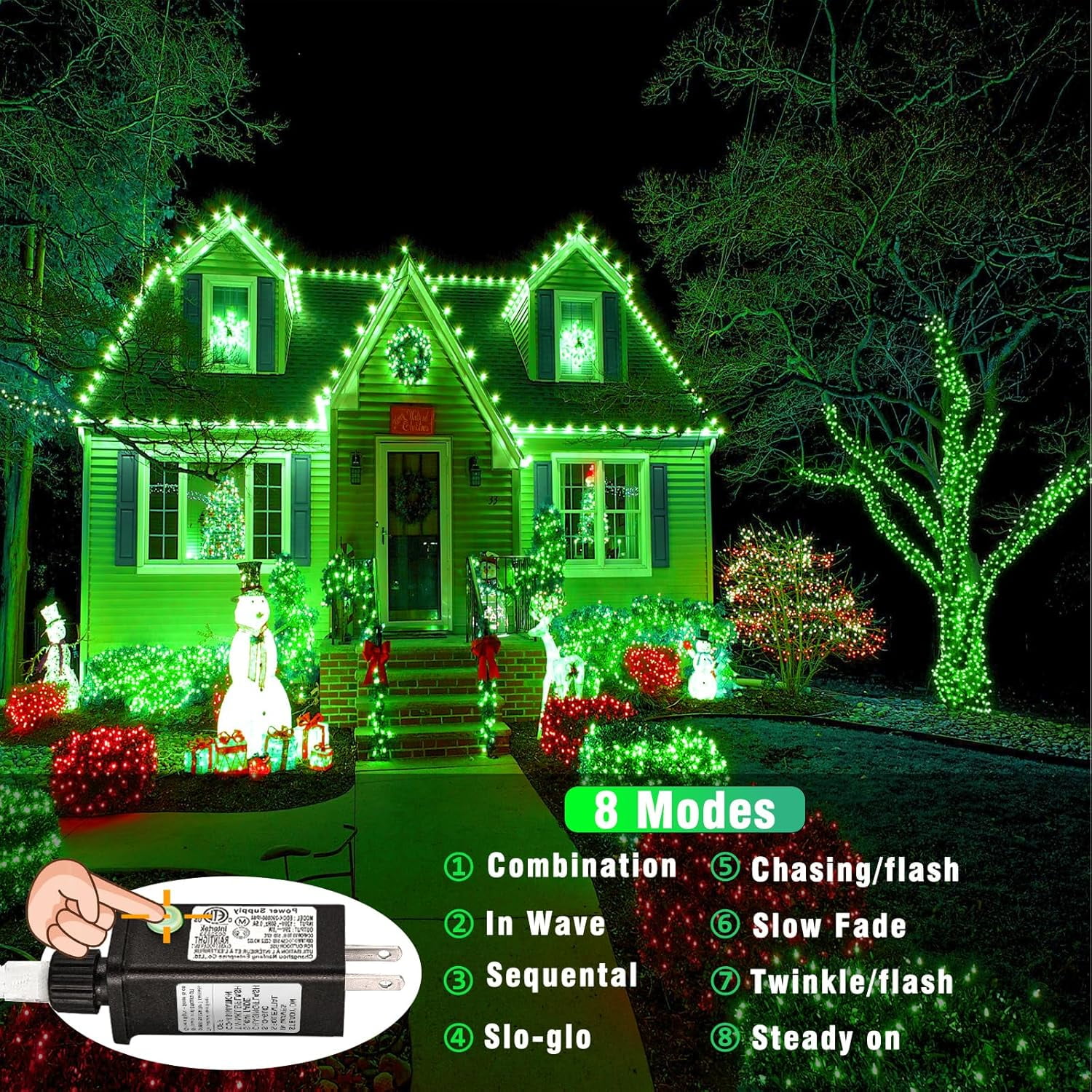 UKLL-500 LED Green Christmas Lights Outdoor, 165ft Green String Lights ...